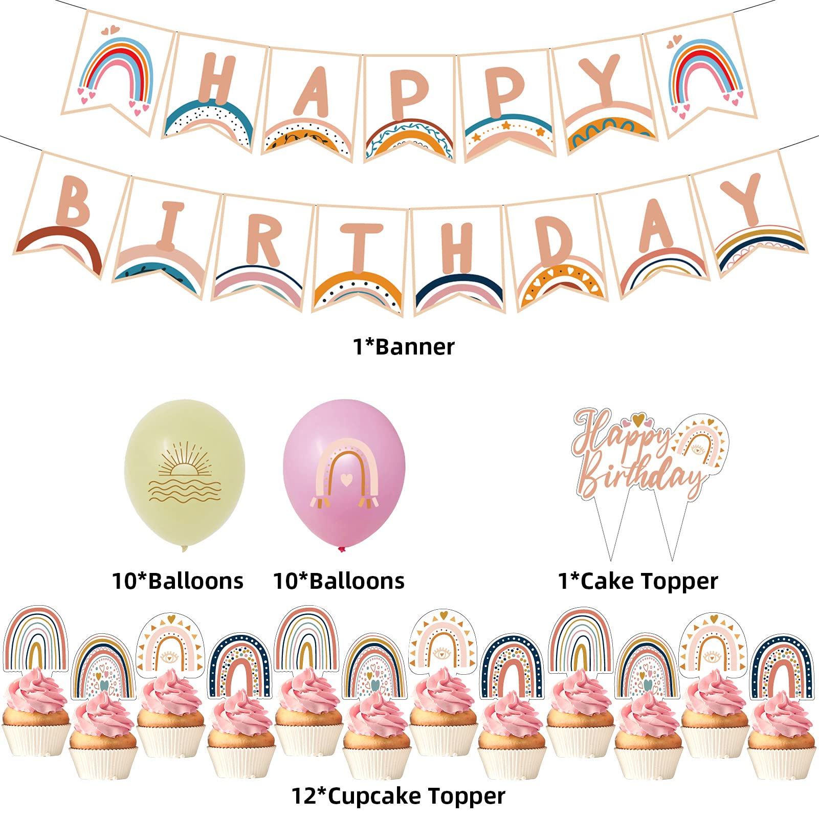 Buy Boho Rainbow Party Decorations Included Bohemian Rainbow Happy ...