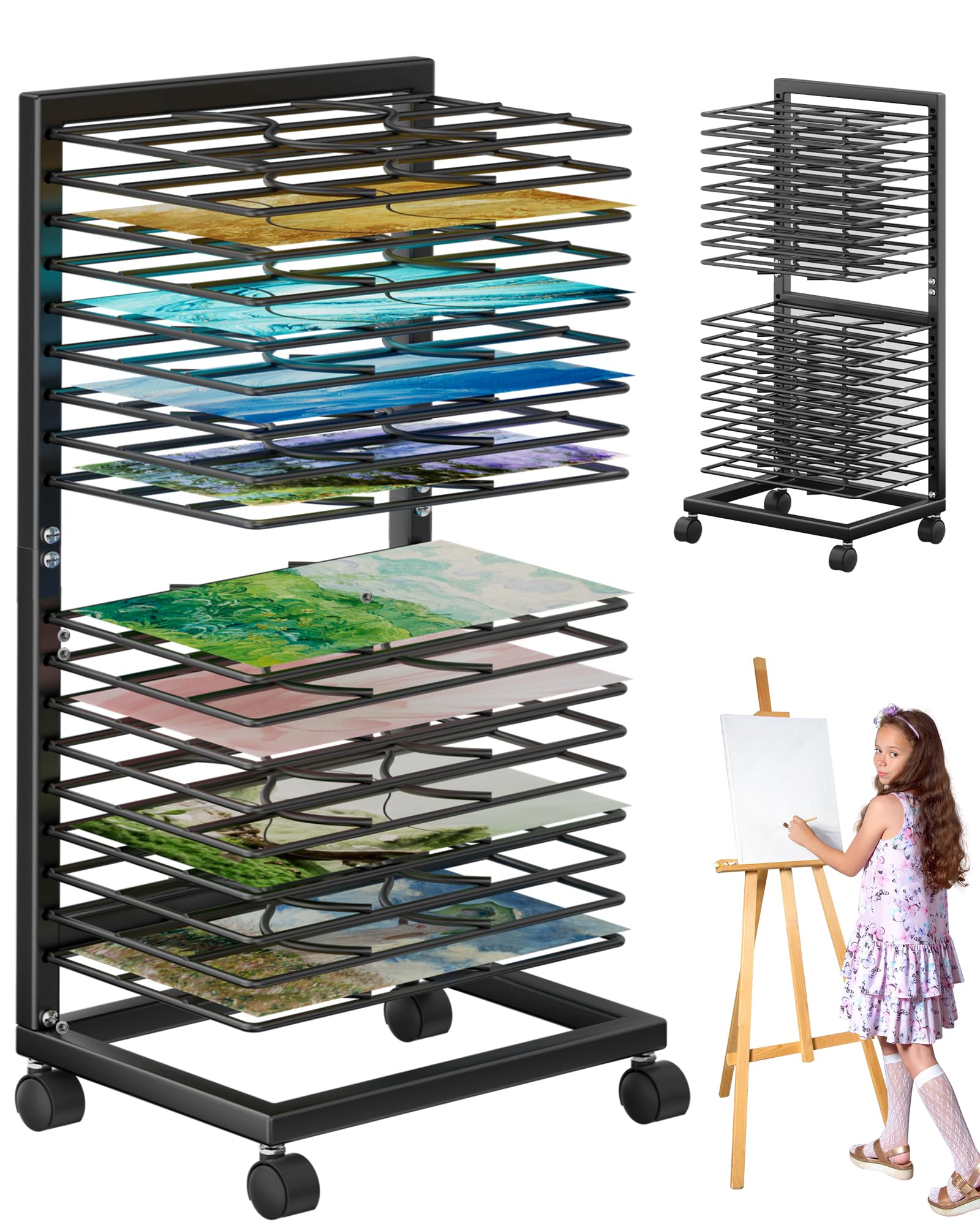 WISIMMALL Art Drying Rack for Classroom,18 Removable Shelves, Painting ...
