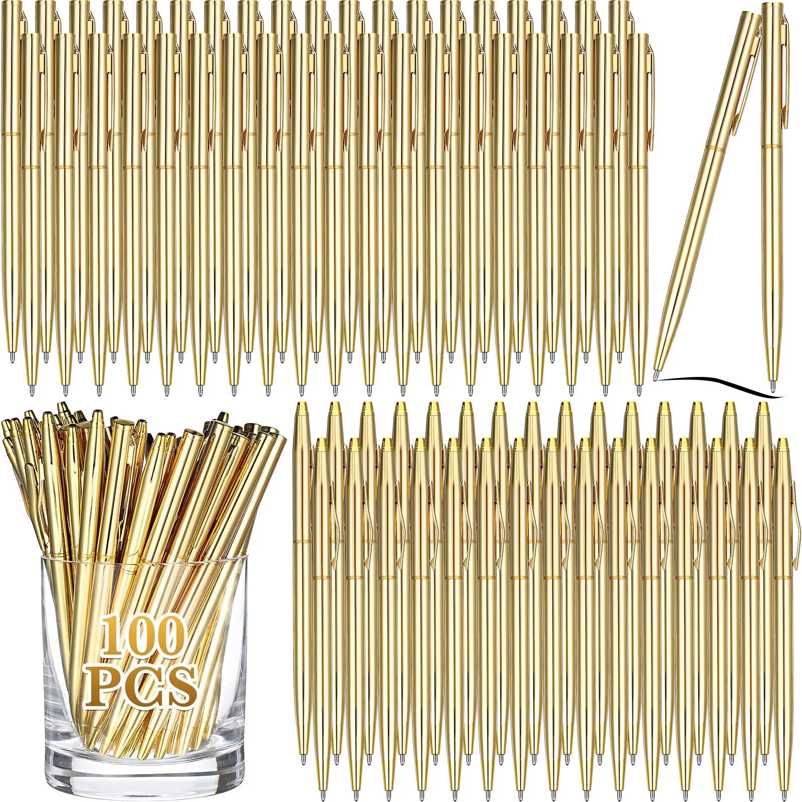 Amazon.com : Fuutreo 100 Pack Gold Pens Bulk Gold Metallic Pens Slim ...