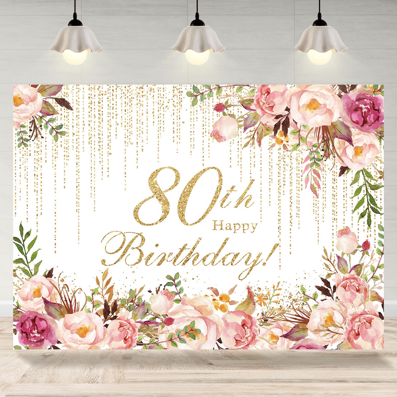 Amazon.com : Rsuuinu Happy 80th Birthday Backdrop for Women Flowers ...