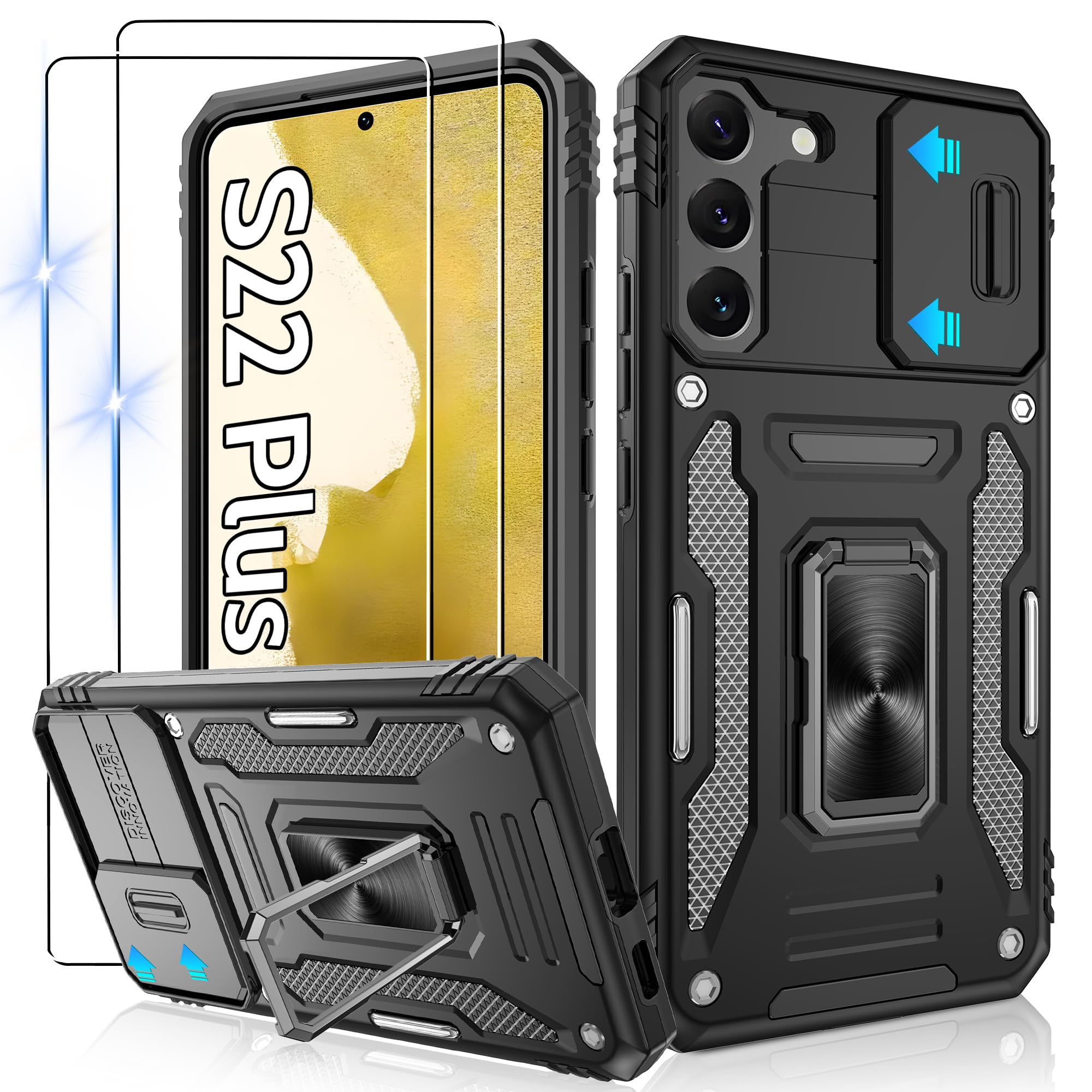 Amazon.com: Gritup for Galaxy-S22-Plus-Case with Slide Camera Cover + [HD Screen Protector×2 ...