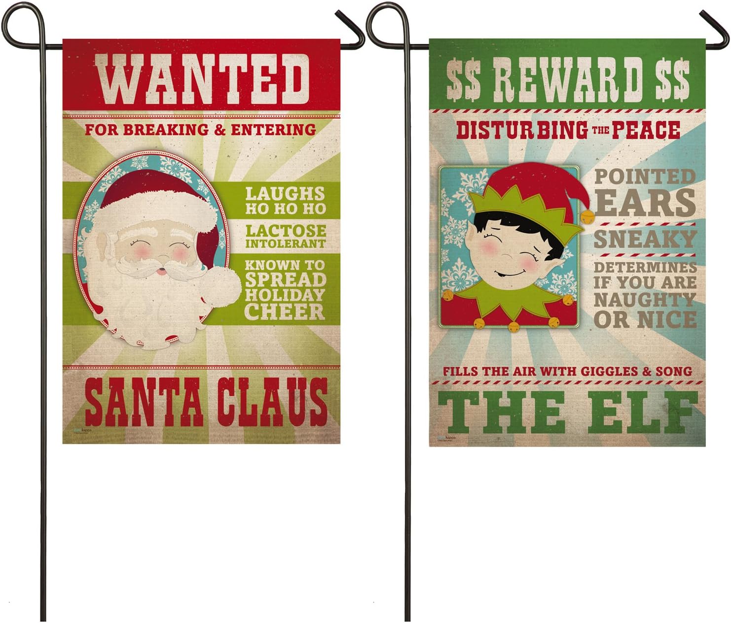 Amazon.com : Evergreen Santa and Elf Wanted Signs Outdoor Safe Double ...