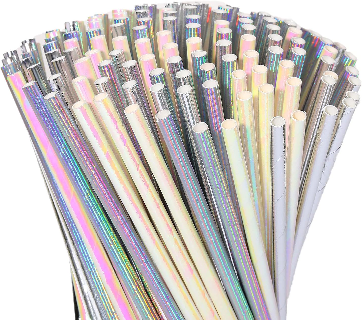 Amazon.com: 150 Pieces Iridescent Paper Straws Unicorn Mermaid Party ...
