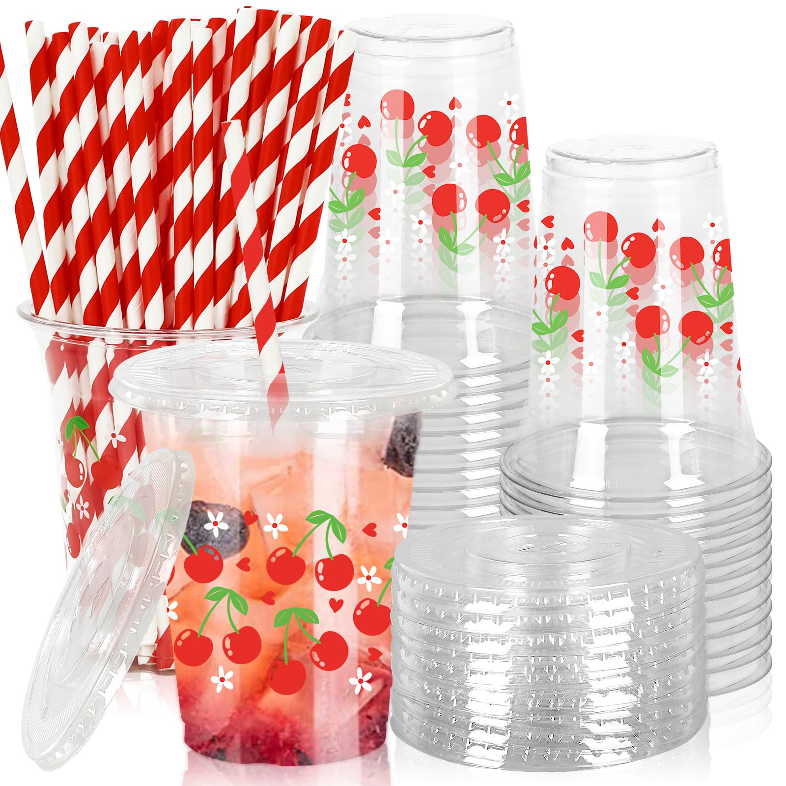 Amazon.com: JarThenaAMCS 50Pcs Cherry Plastic Cups with Lids and Straws ...