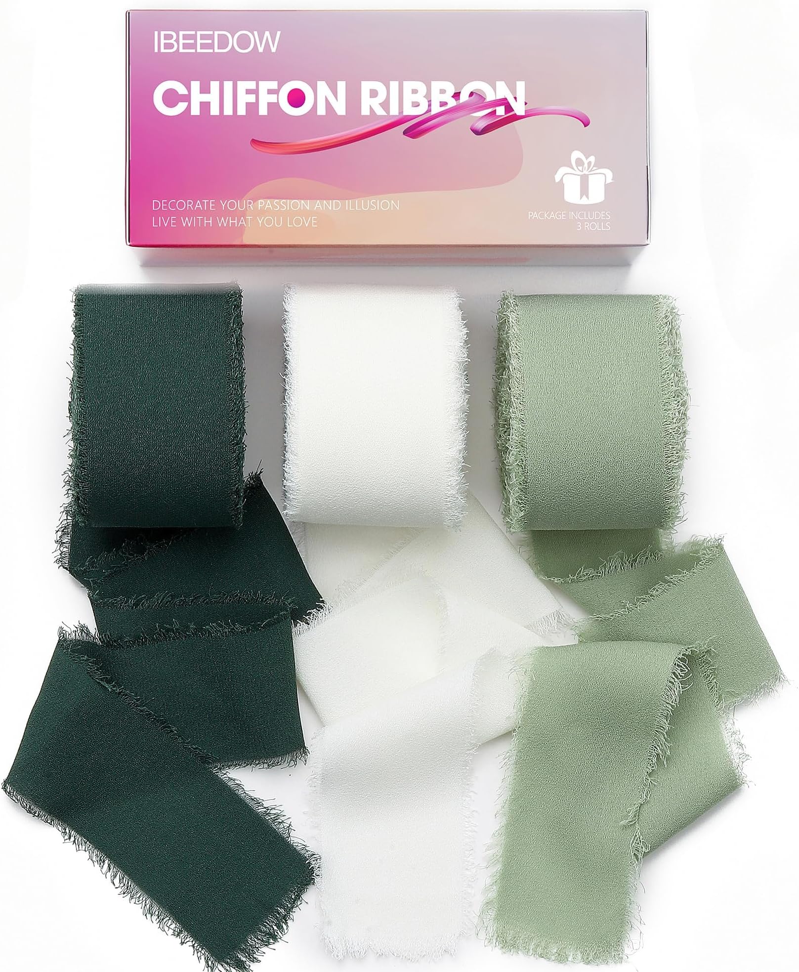 Amazon.com: 3 Rolls Chiffon Ribbon Handmade Fringe Chiffon Silk Ribbon ...
