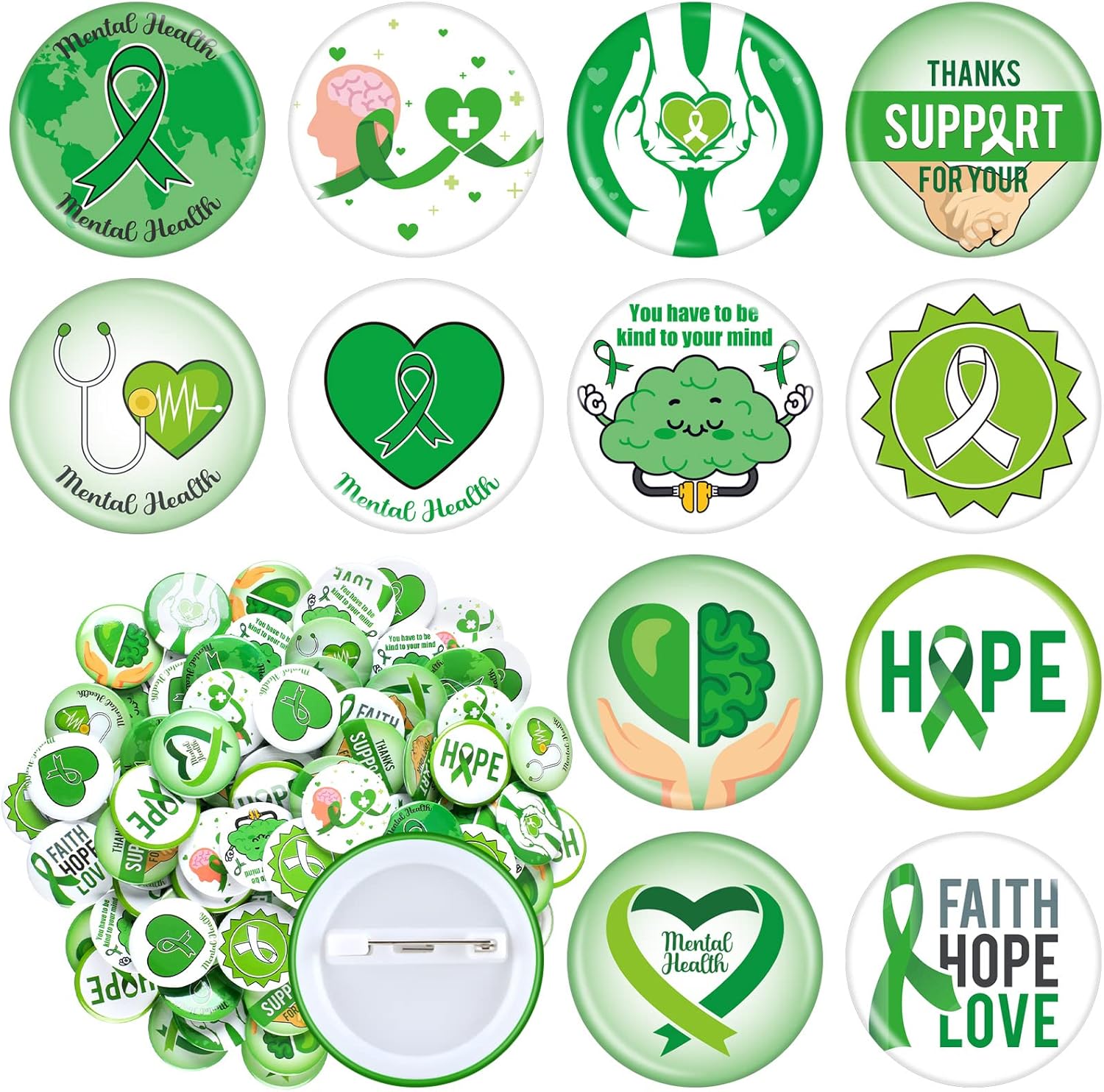 Amazon.com: 120 Pieces Mental Health Awareness Pins Mental Health Month ...