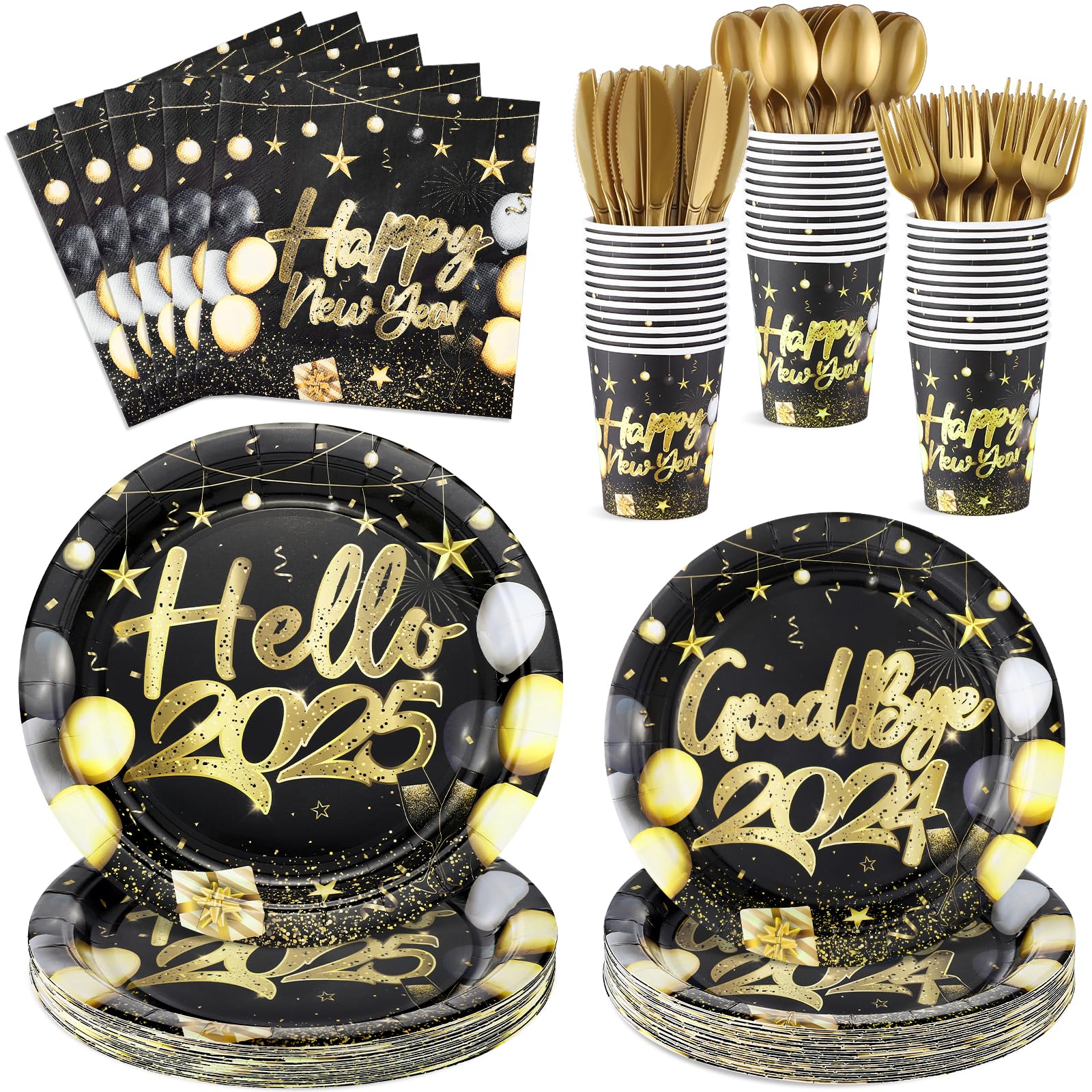 Amazon.com: NatNarr 175 Pcs New Year Plates and Napkins, 25 Guest 2025 ...