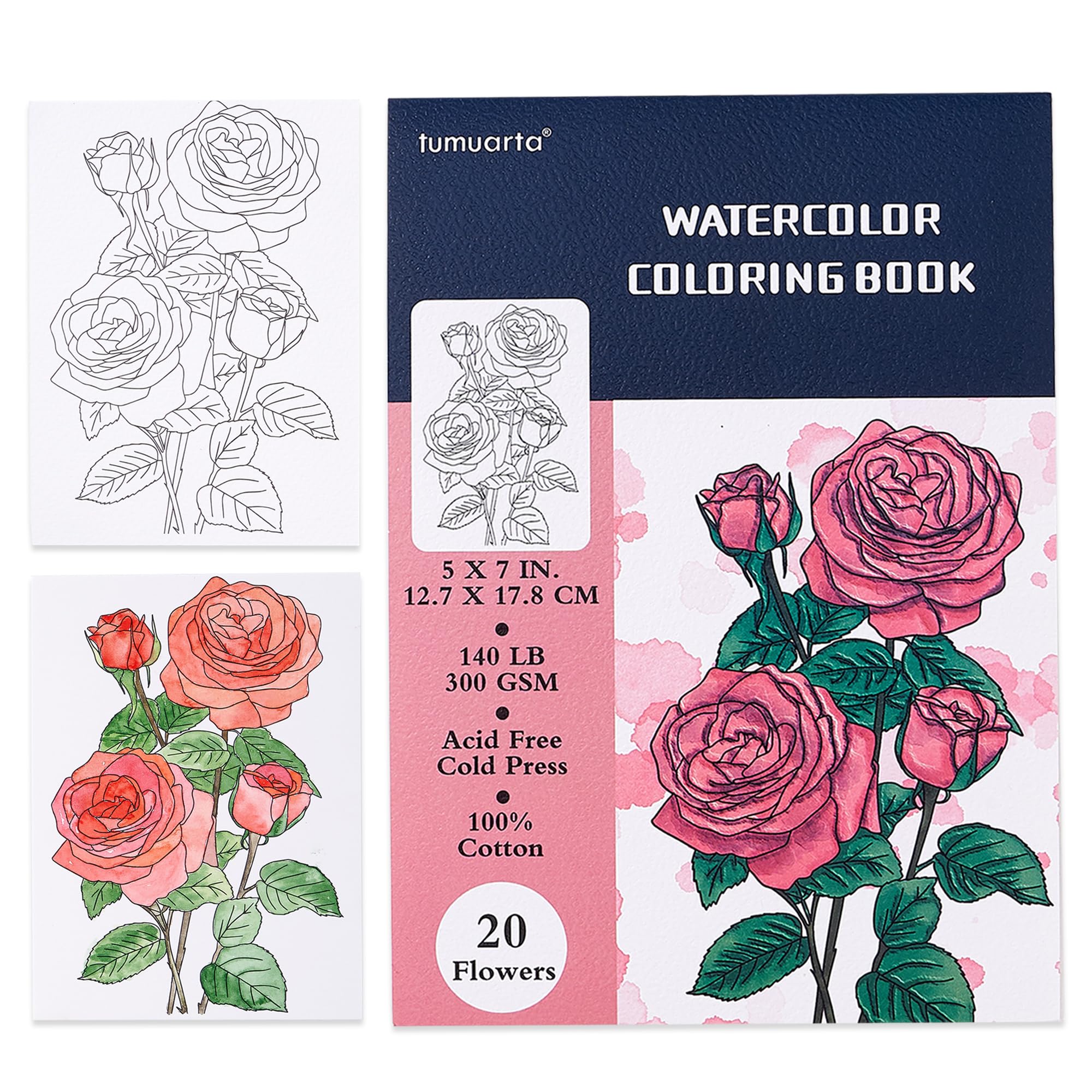 Amazon.com: tumuarta Watercolor Coloring Book, 20 Unique Floral Designs ...