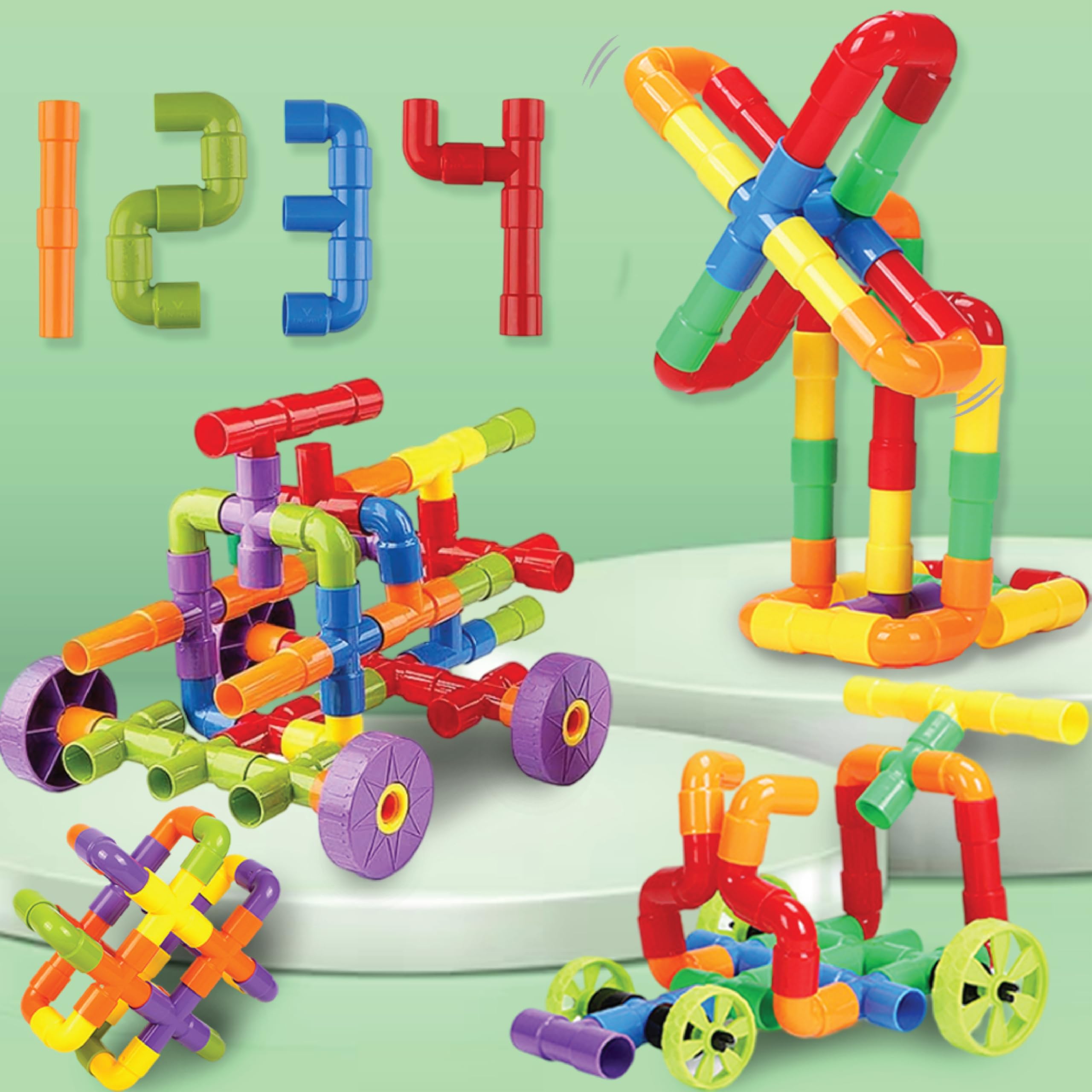 Buy ToyMagic STEM Learning 100 Pcs Pipe Tube Toy with Wheels Pipes ...