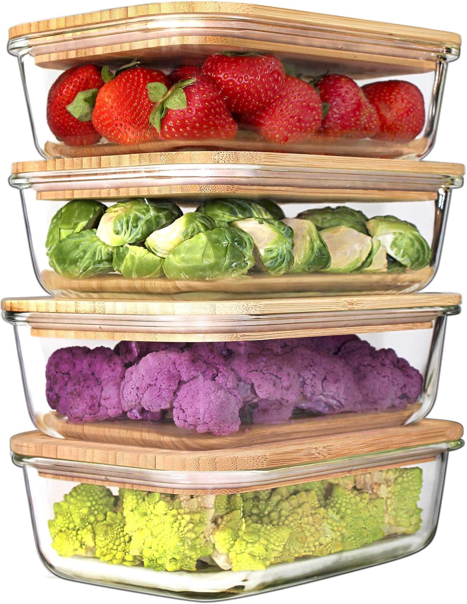 Amazon.com: 4pc Set of 8 Cup Large Glass Food Storage Containers with ...