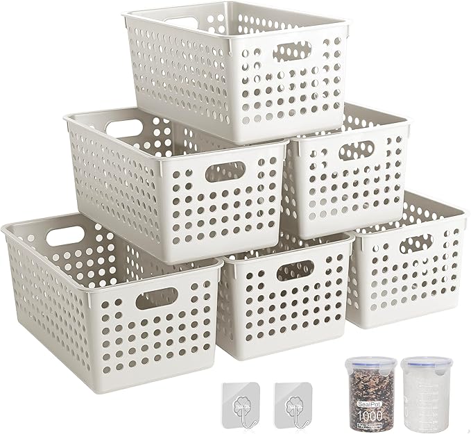 Amazon.com - Pafino 6 Pack Plastic Storage Baskets - Small Pantry ...