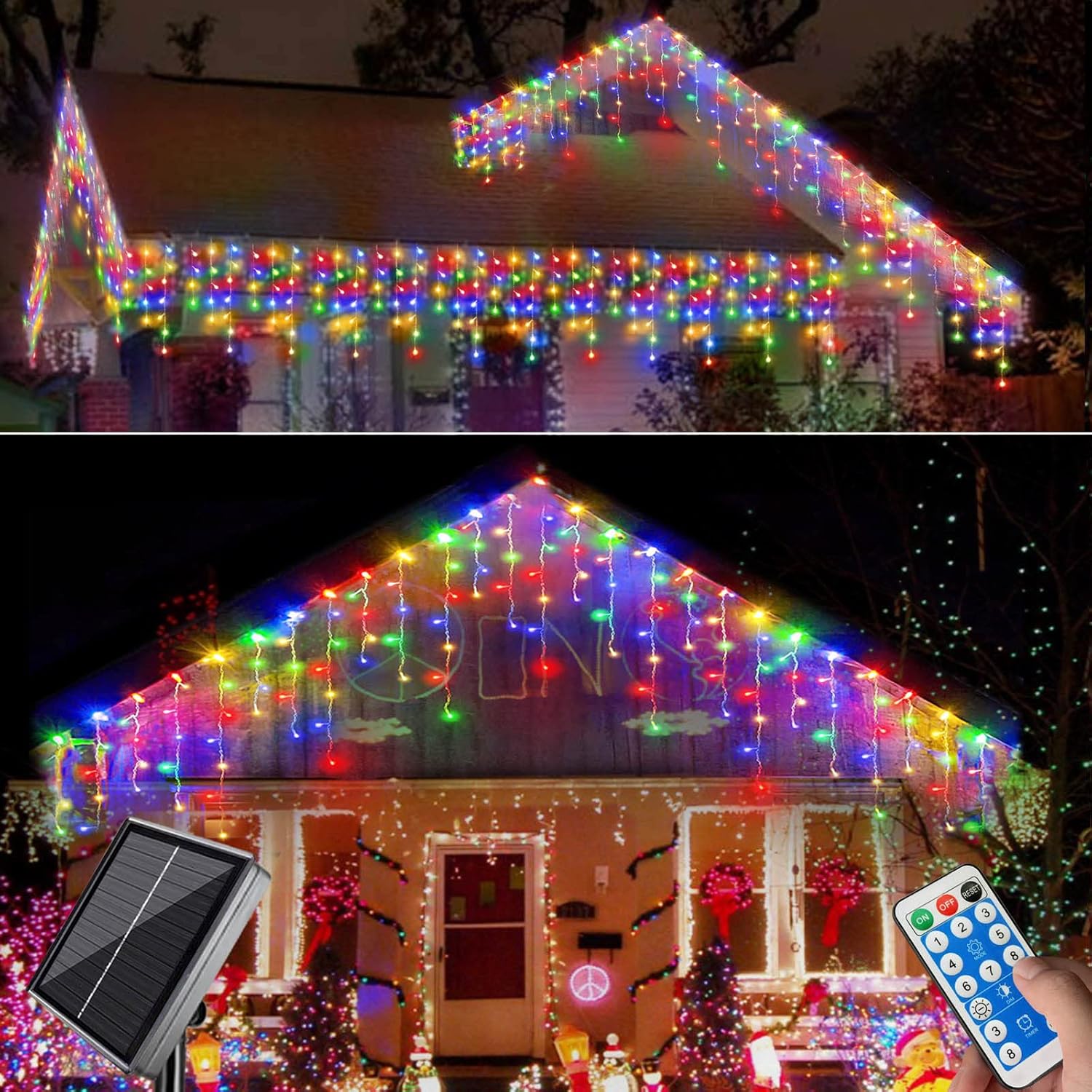 Homeleo Icicle Solar Christmas Lights, Multi-Color Outdoor Led Icicle ...