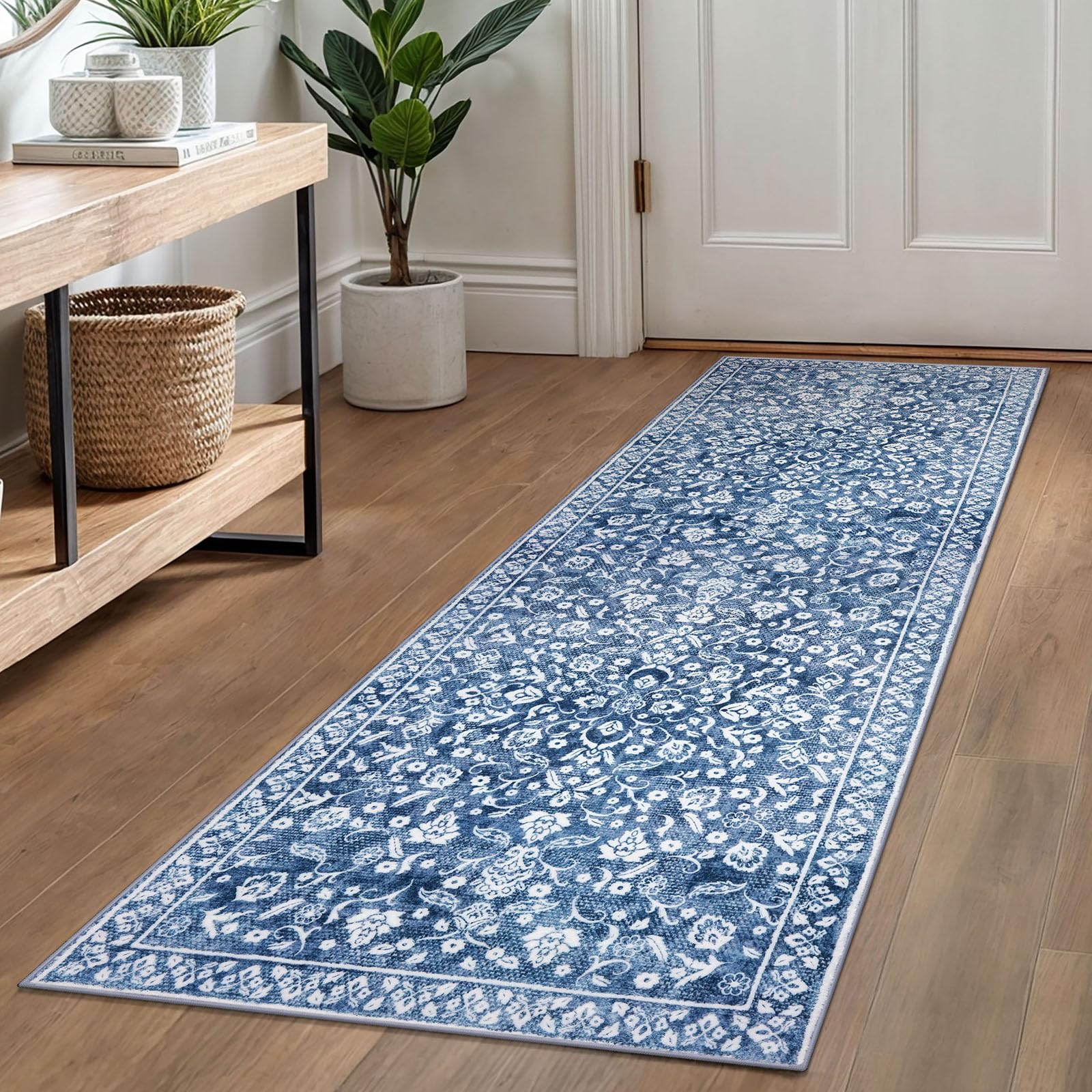Amazon.com: SILOLOOM Vintage 2x6 Runner Rug, Blue White Washable ...
