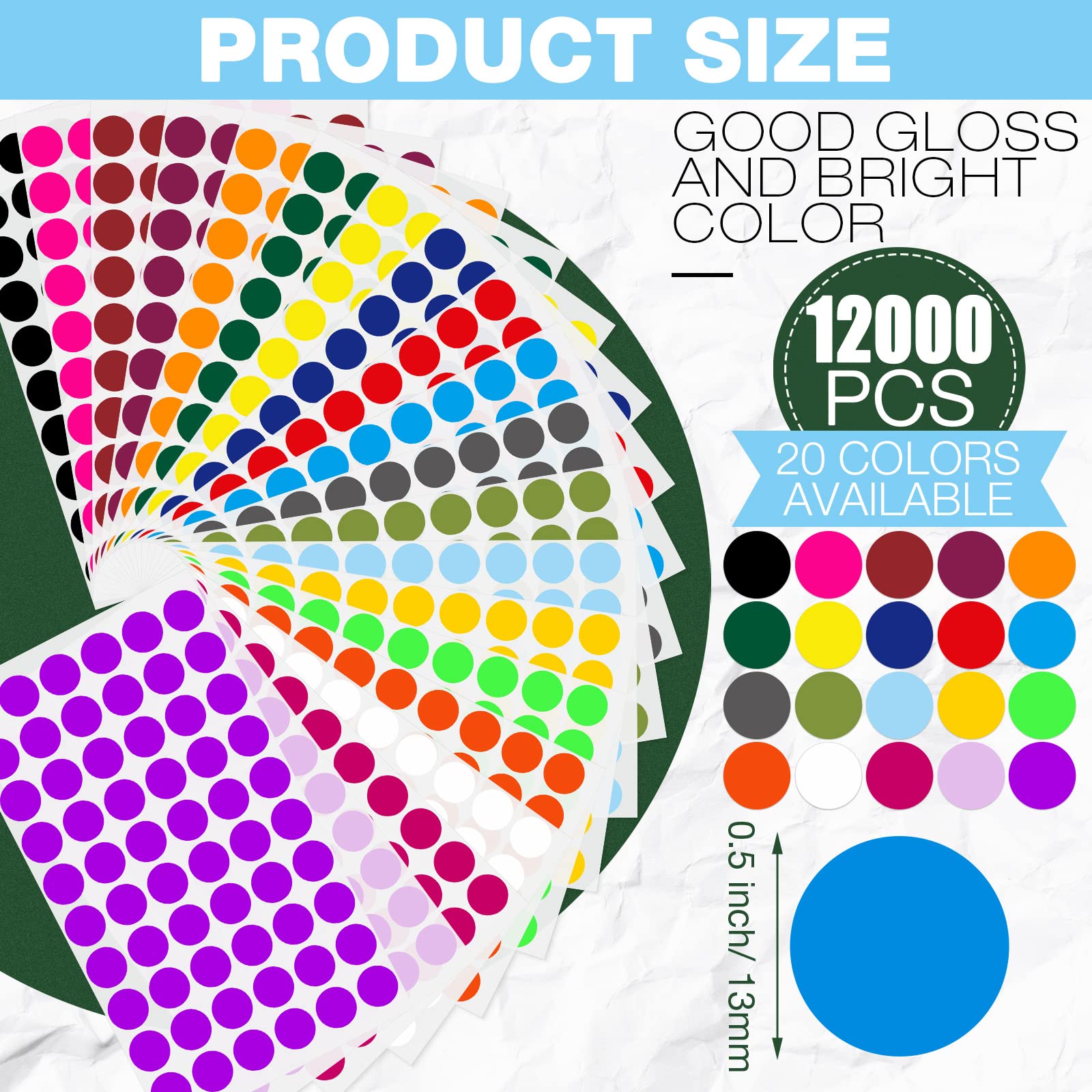 Snapklik.com : 12000 Pcs 1/2 Inch Round Colored Circle Dot Sticker ...