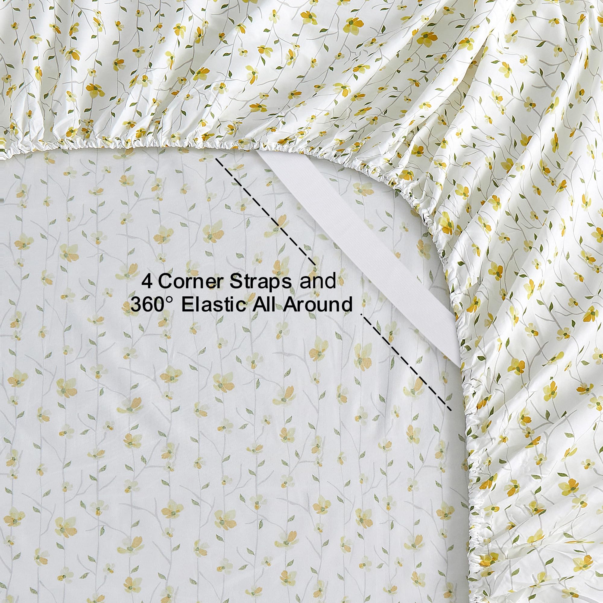 softan King Sheet Set Yellow Floral Bed Sheets King Printed Sheets - 4 Piece Soft Microfiber ...