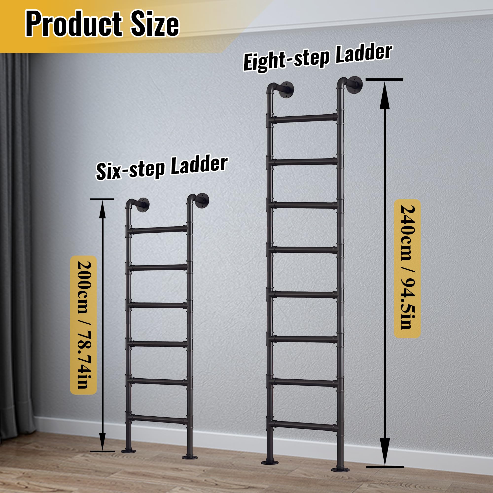 Snapklik.com : 7.87FT Wall Mounted Metal Step Ladder, 8-Step Basement ...