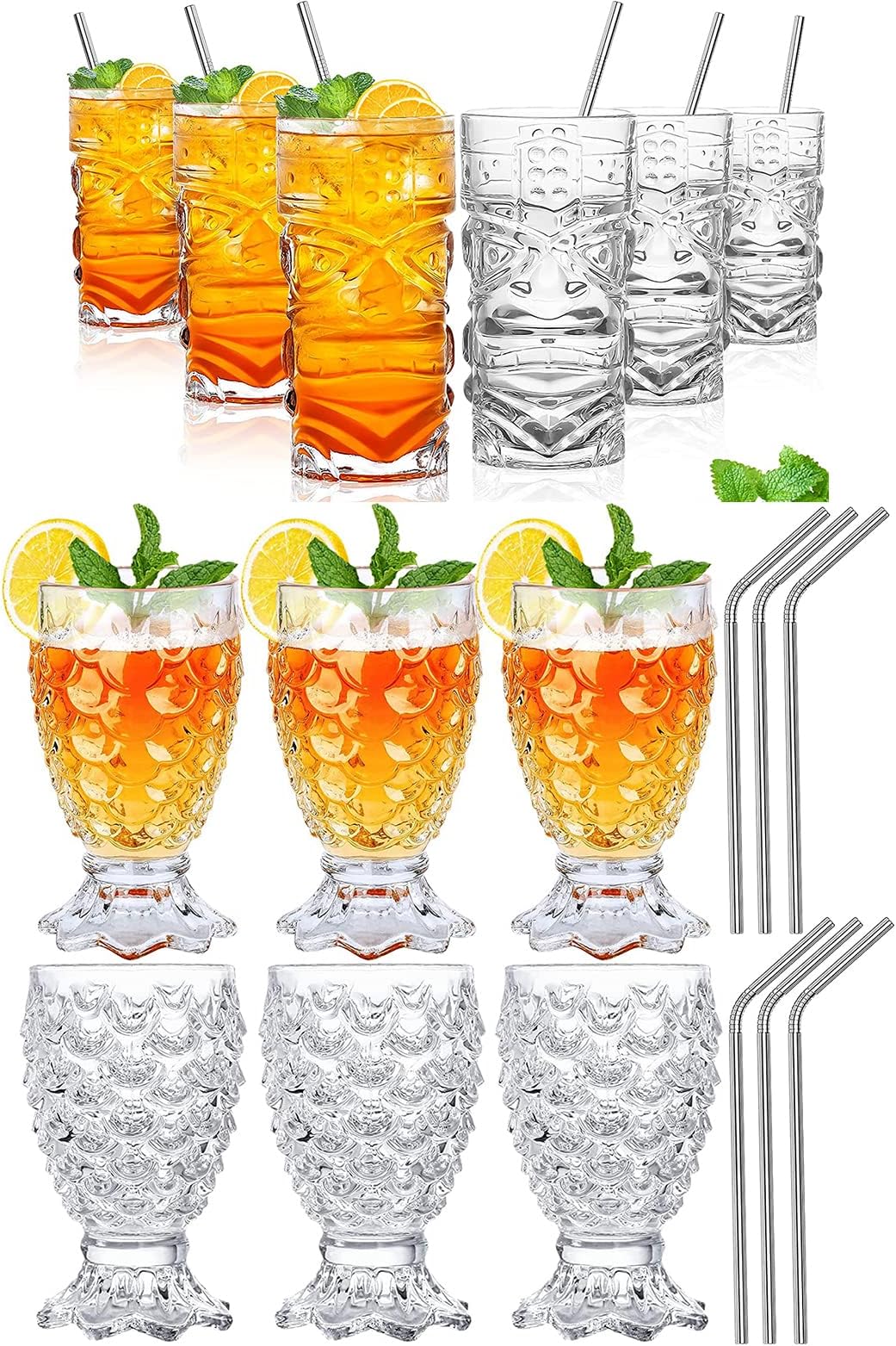 Amazon.com | INFTYLE Clear pineapple Tiki Glasses Set of 12 - Modern ...