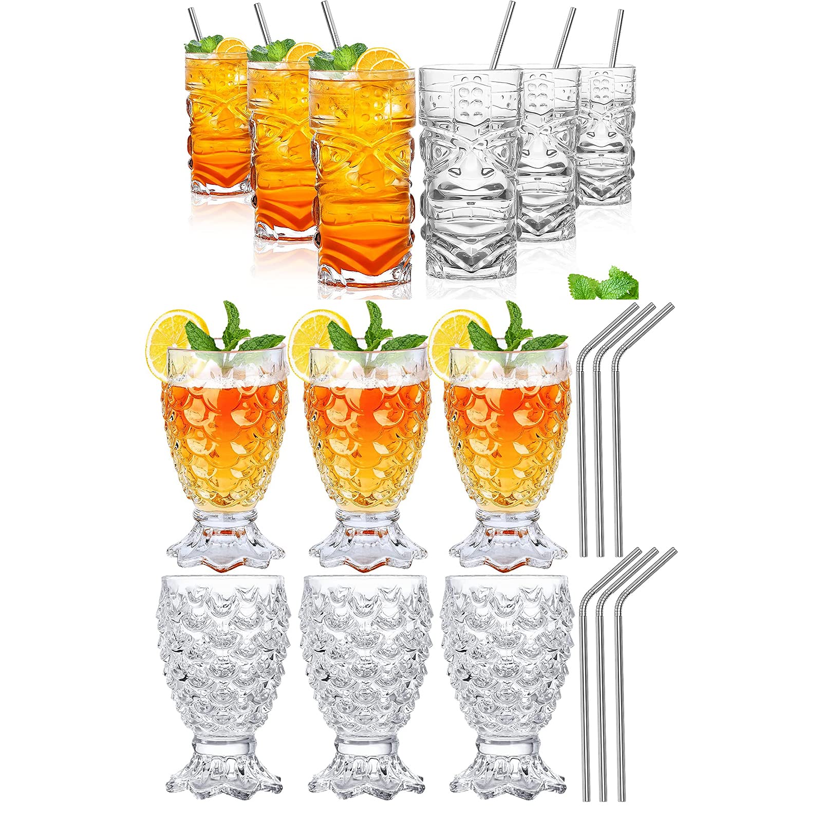 Amazon.com | INFTYLE Clear pineapple Tiki Glasses Set of 12 - Modern ...
