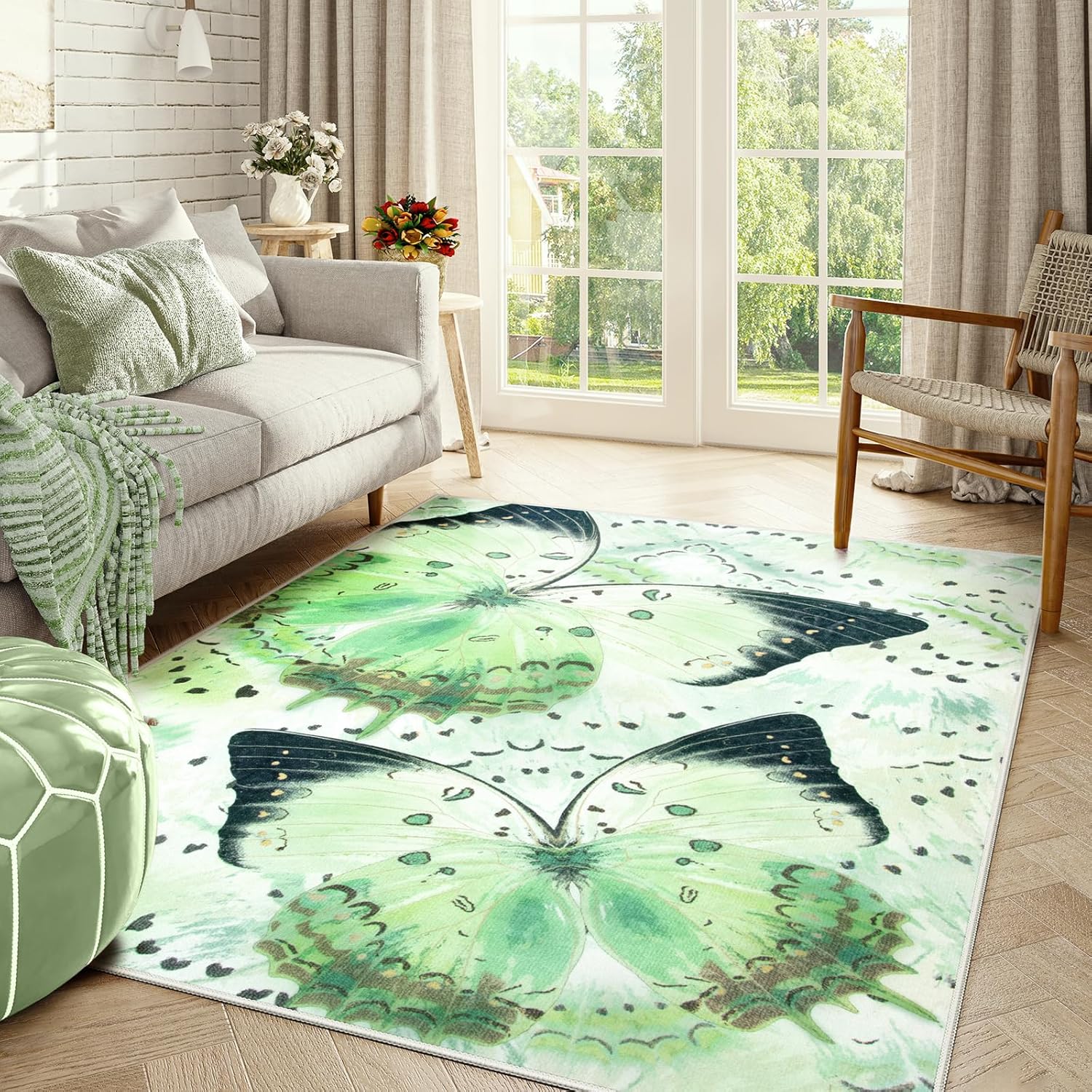 Amazon.com: Butterfly Green Area Rugs 5x7, Machine Washable Carpet for ...