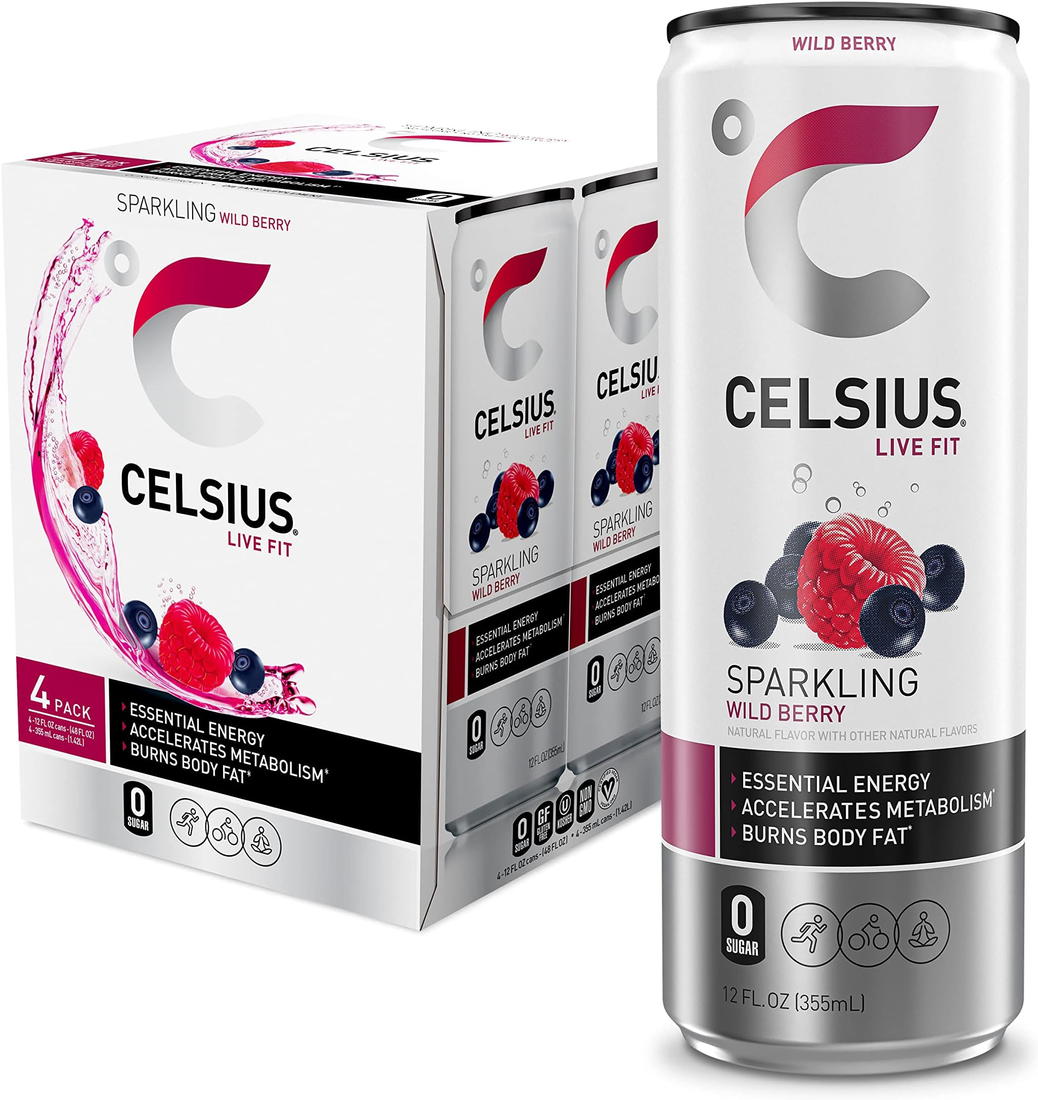 Amazon.com : CELSIUS Sparkling Wild Berry Energy Drink, 12 Fl Oz Cans ...