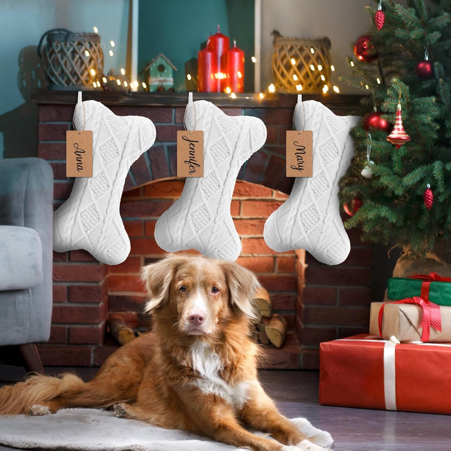 Amazon.com: Toulite 3 Pack Dog Christmas Stockings with Name Tags Jute ...