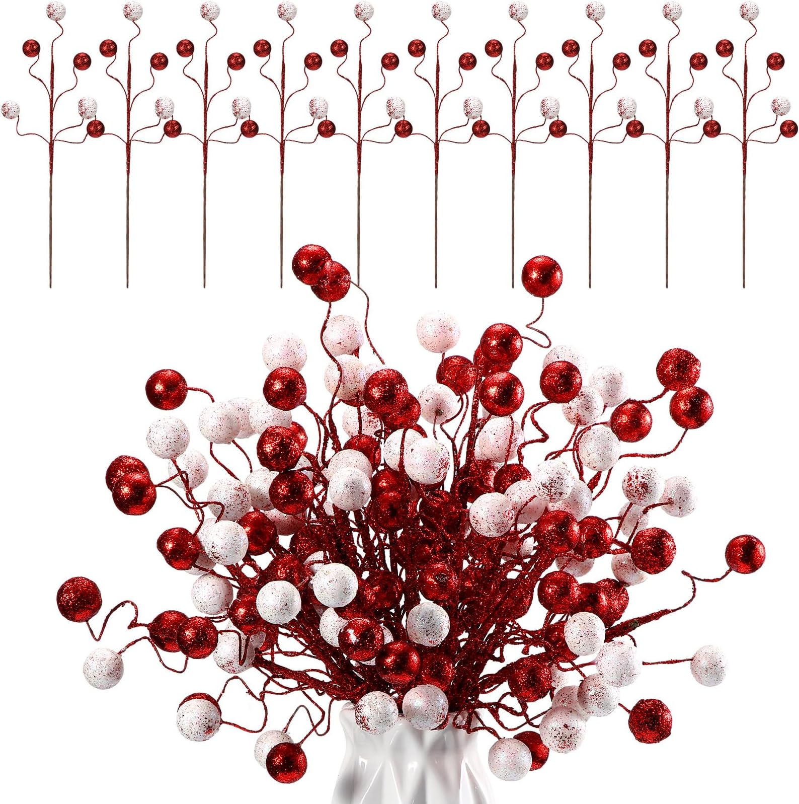 Amazon.com: Hiboom 30 Pcs Christmas Glitter Ball Picks 14 Inch ...