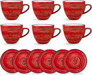 Wilmax Spiral Cups with Saucers, Set of 6, 300 ml, Cup Set, Porcelain ...