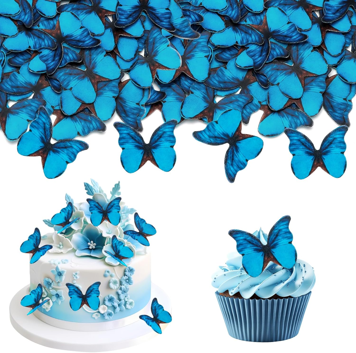 Amazon.com: 48 Pack 3D Edible Butterfly Cupcake Toppers Wafer Paper ...