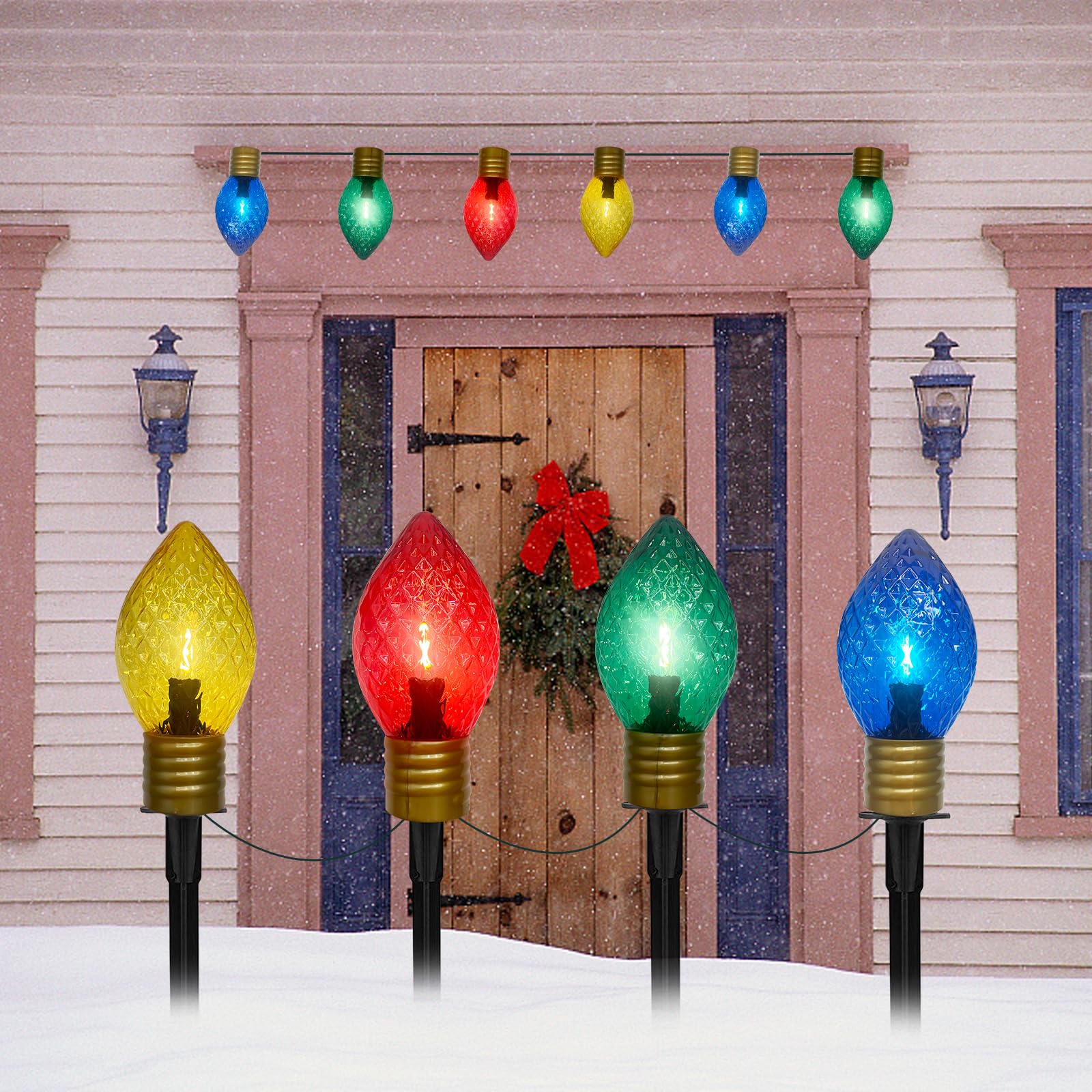 Christmas Multicolor Pathway Lights Outdoor, 7.5 Ft Strawberry Jumbo C9 ...