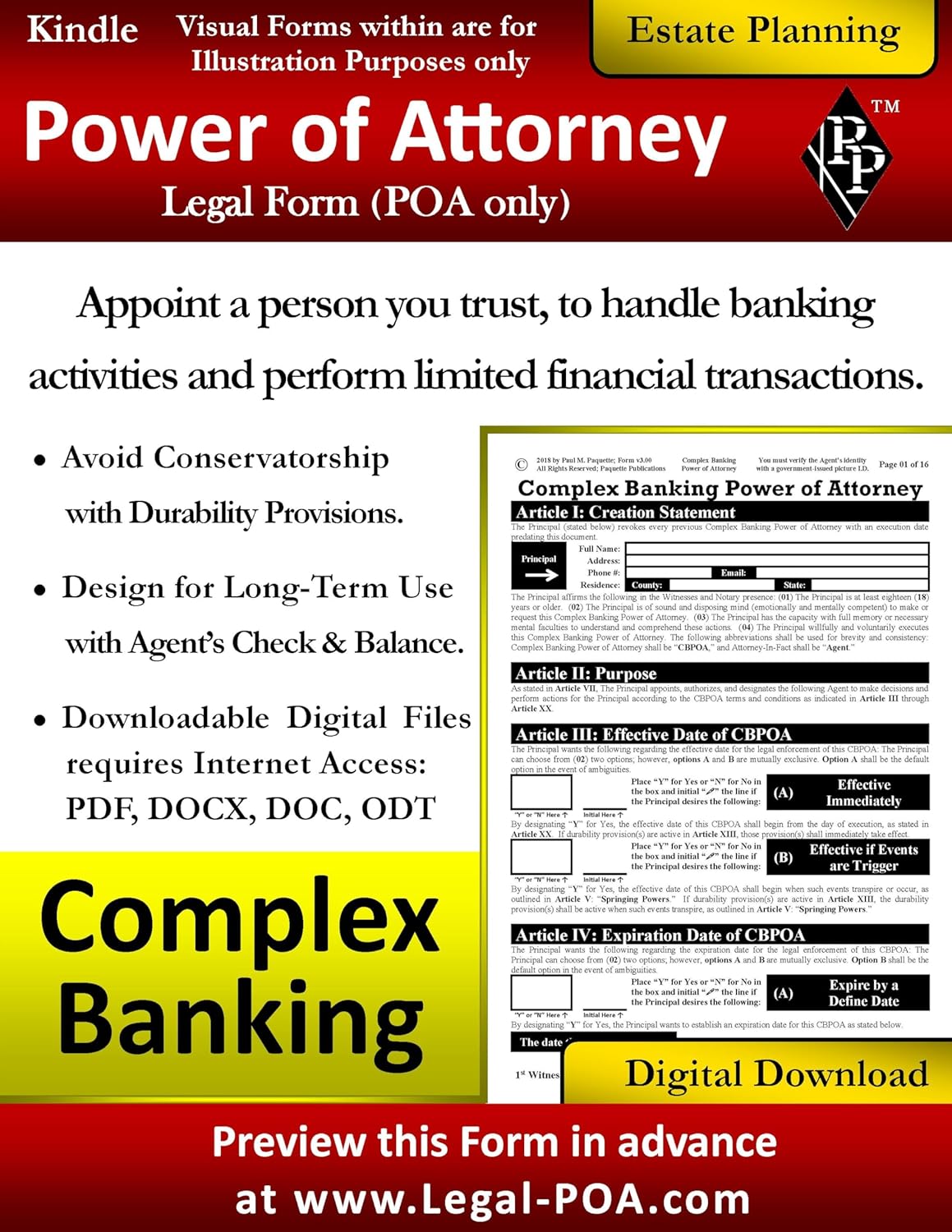 Amazon.com: Complex Banking Power of Attorney: Legal Form ( POA ) Only ...