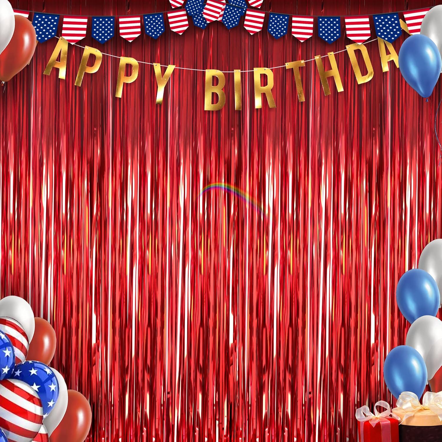 DUMETO Red Tinsel Party Photobooth Props Backdrops for Photoshoot Foil ...
