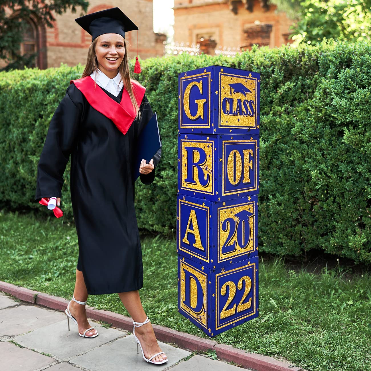 Buy Graduation Card Box Class of 2022- Set of 4 Royal Blue and Gold ...