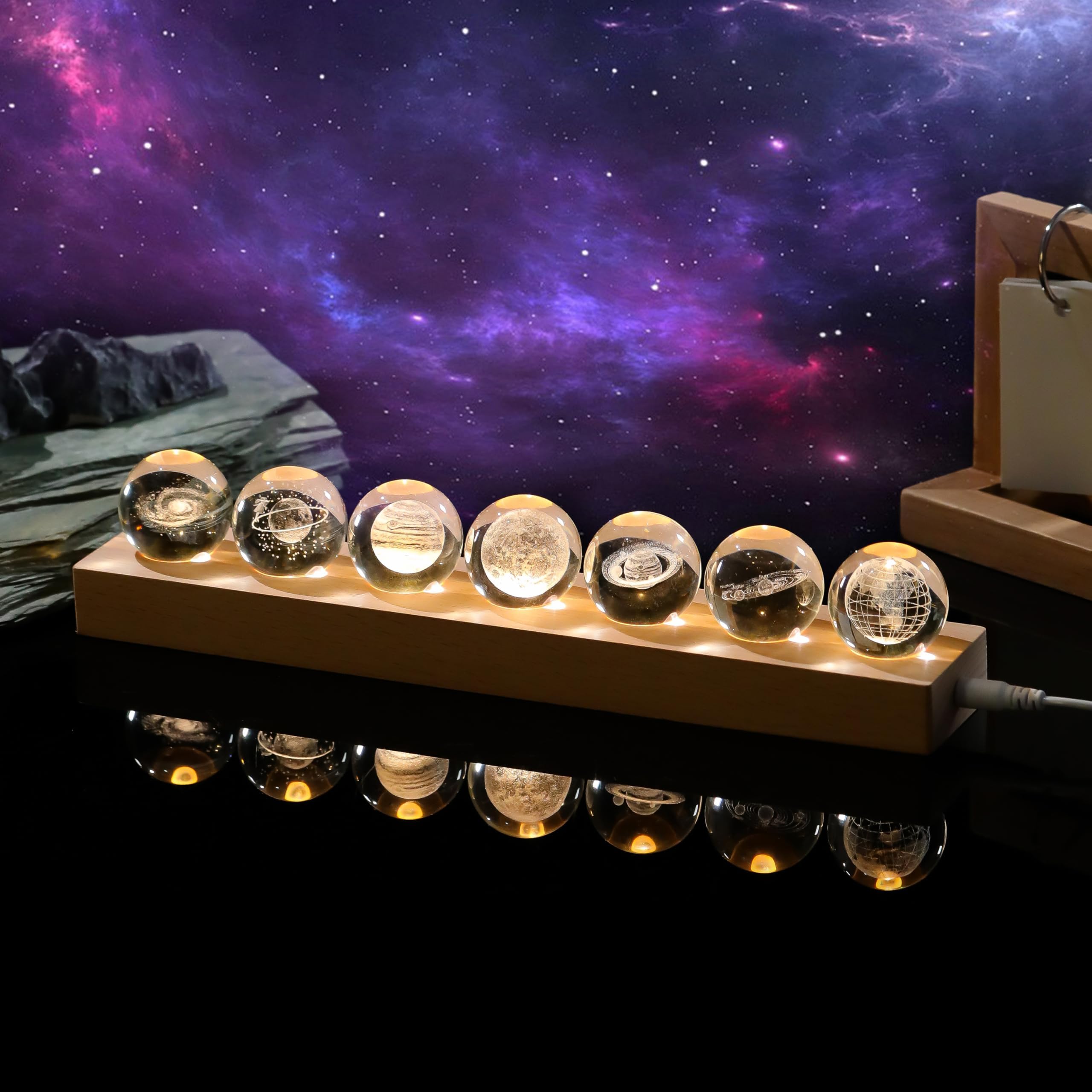 Amazon.com: 3D Solar System Crystal Ball with Wood Base, Engraved ...