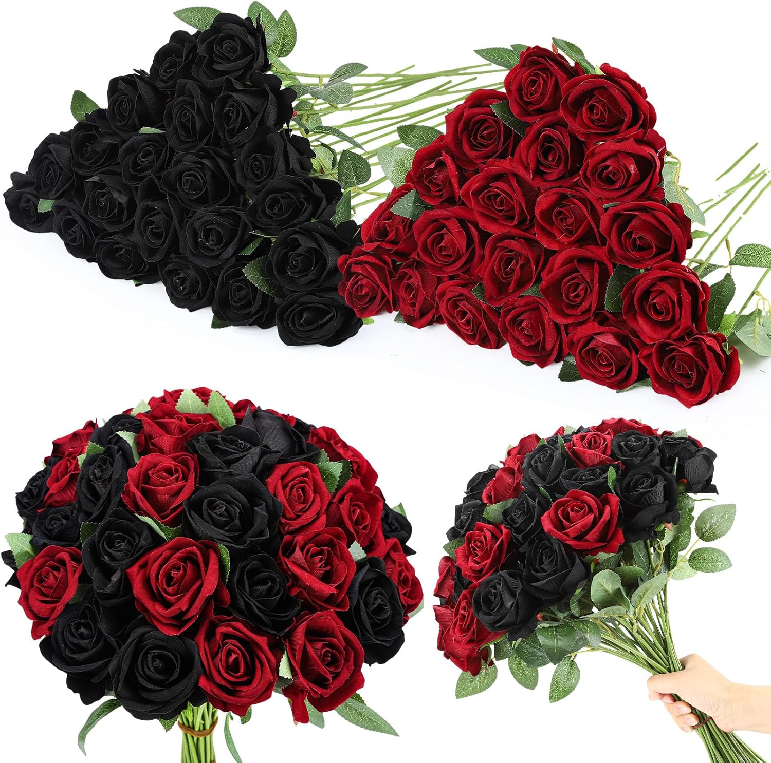 Amazon.com: Ovveroche 80 Pcs Artificial Flowers - Silk Black & Red Roses, Long Stem for Wedding ...