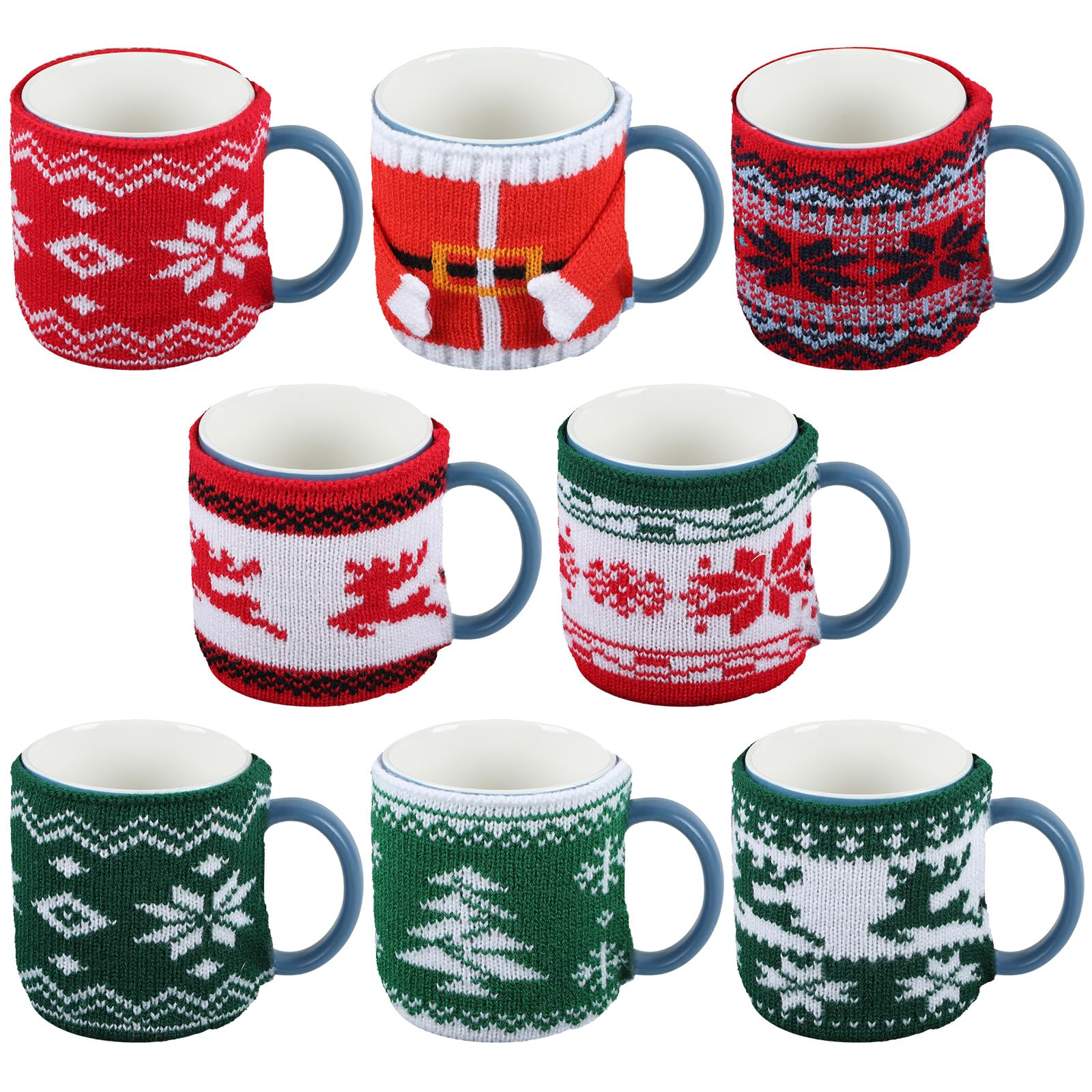 Amazon.com: 8 Pcs Christmas Coffee Mug Cozy Knitted Cup Coffee Mug ...