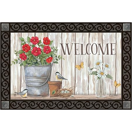 Amazon.com : Studio M MatMates Bucket of Blooms Decorative Floor Mat ...