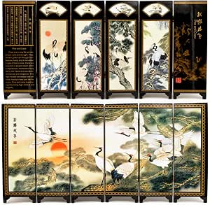 Amazon｜Vintage Mini Folding Screen 6 Panel Chinese Lacquer Mini Room ...