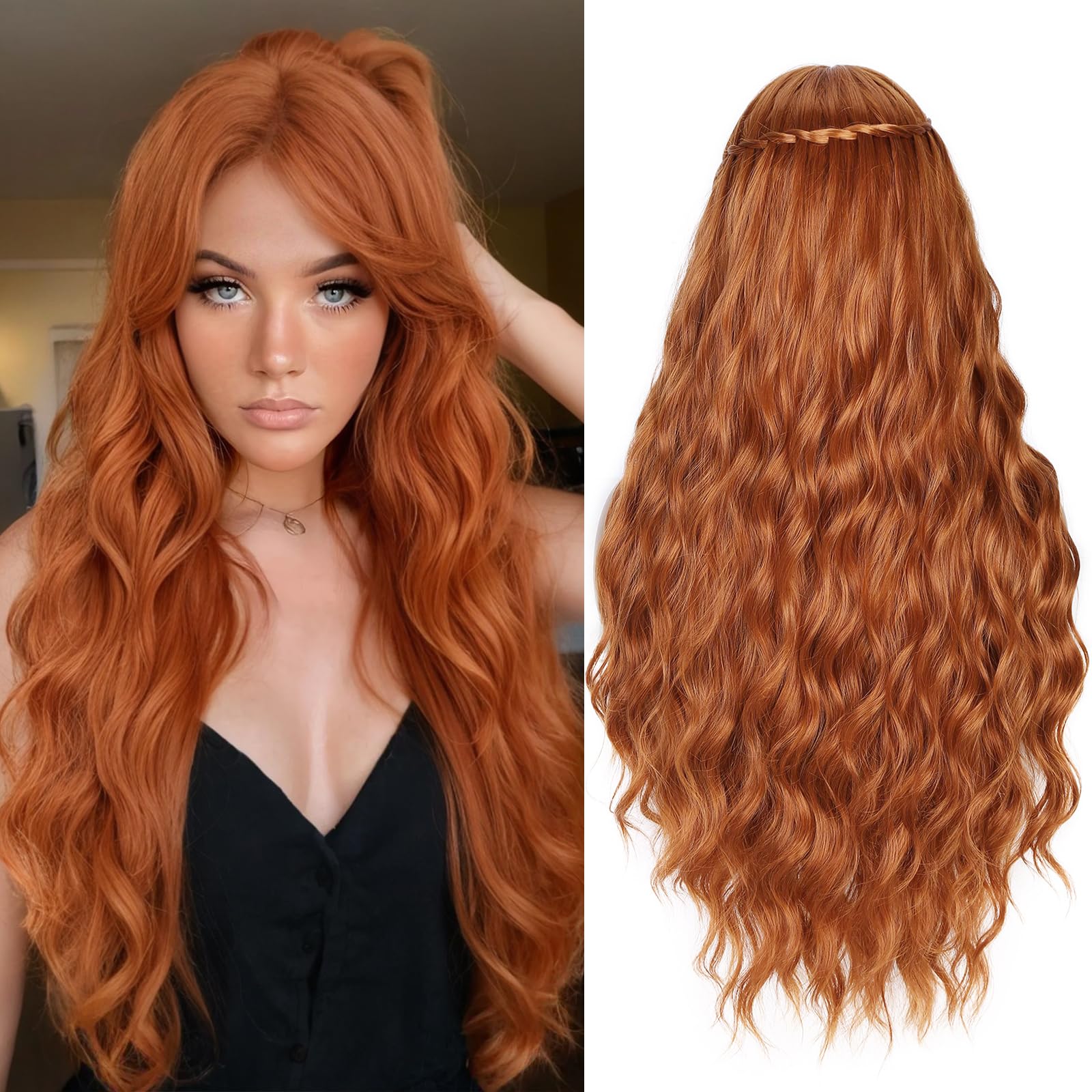 Amazon.com : FAVE Long Ginger Wig Middle Part Ginger Orange Wig 28Inch ...