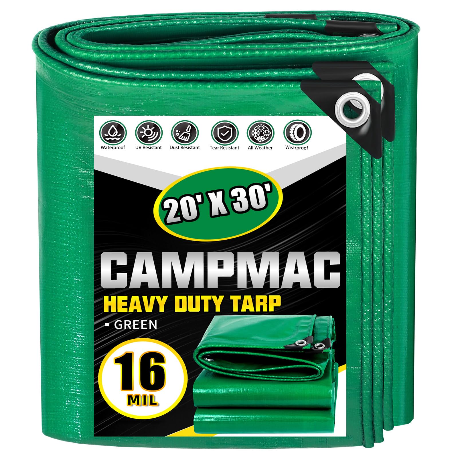 CAMPMAC Super Heavy Duty Tarp 20 X 30 Ft, 16 Mil Large Waterproof Tarps ...