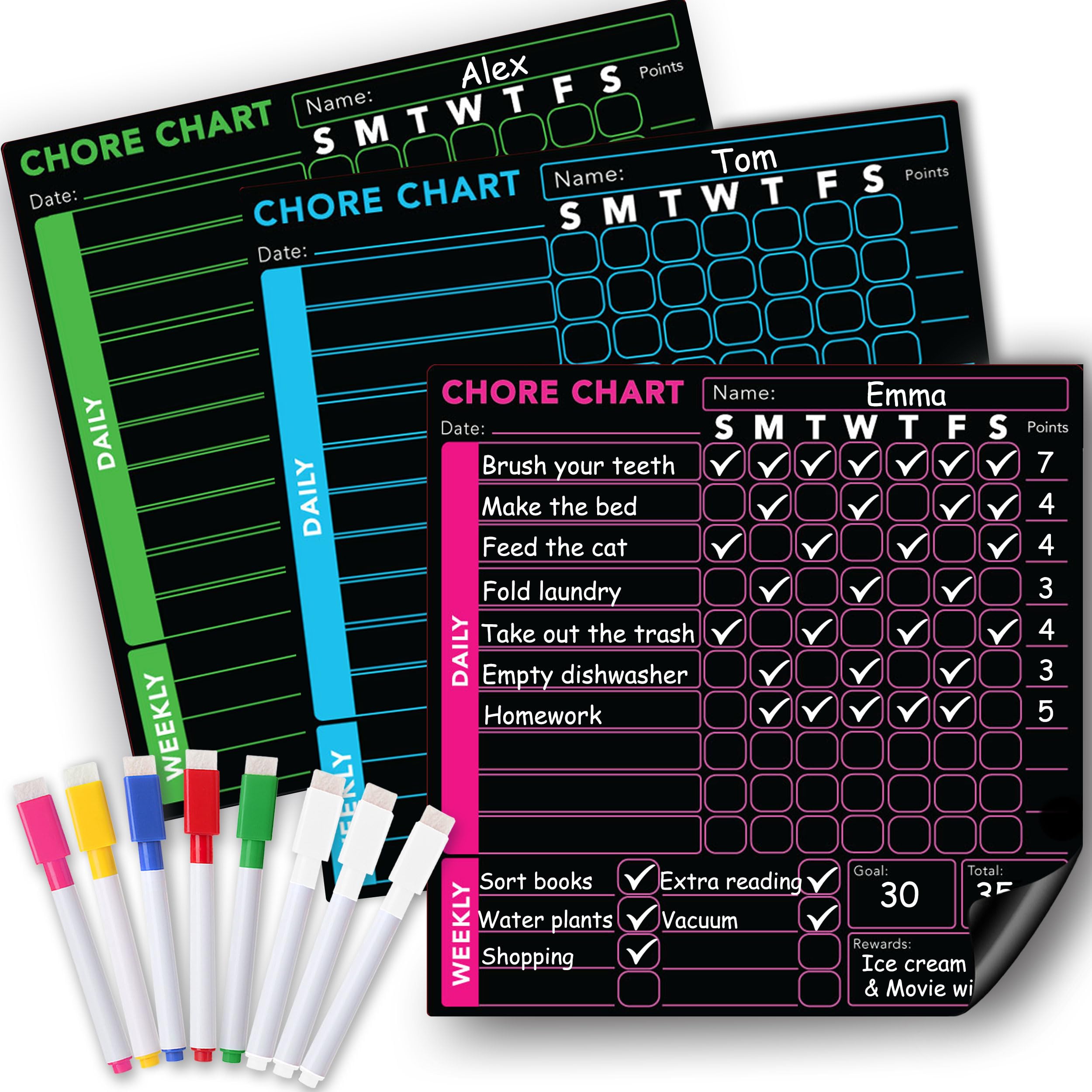 Snapklik.com : 3 Pcs Blackboard Chore Chart Set - Pocket Charts - Dry ...
