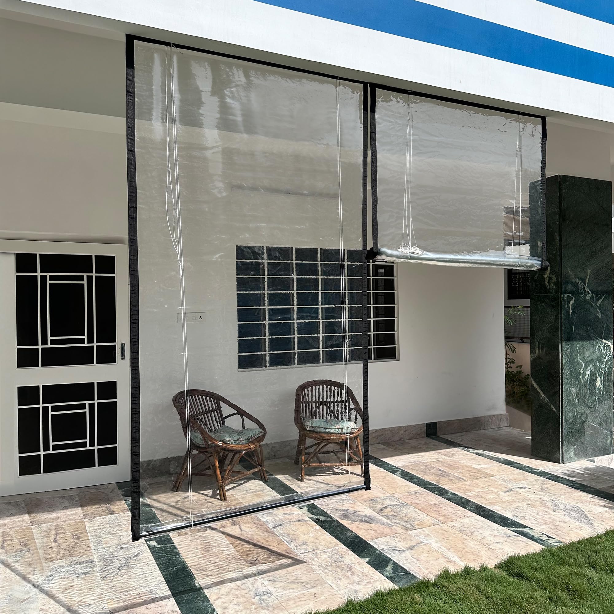 HIPPO Transparent PVC Monsoon Blind for Rain Protection Roll Up Blinds for Balcony, Sun Wind ...