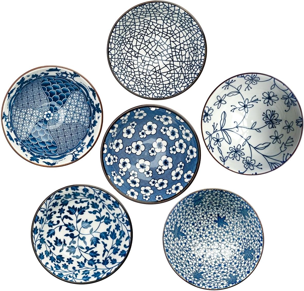 Amazon.com: Kithing Ceramic Bowls, 10oz,this blue and white patterned ...
