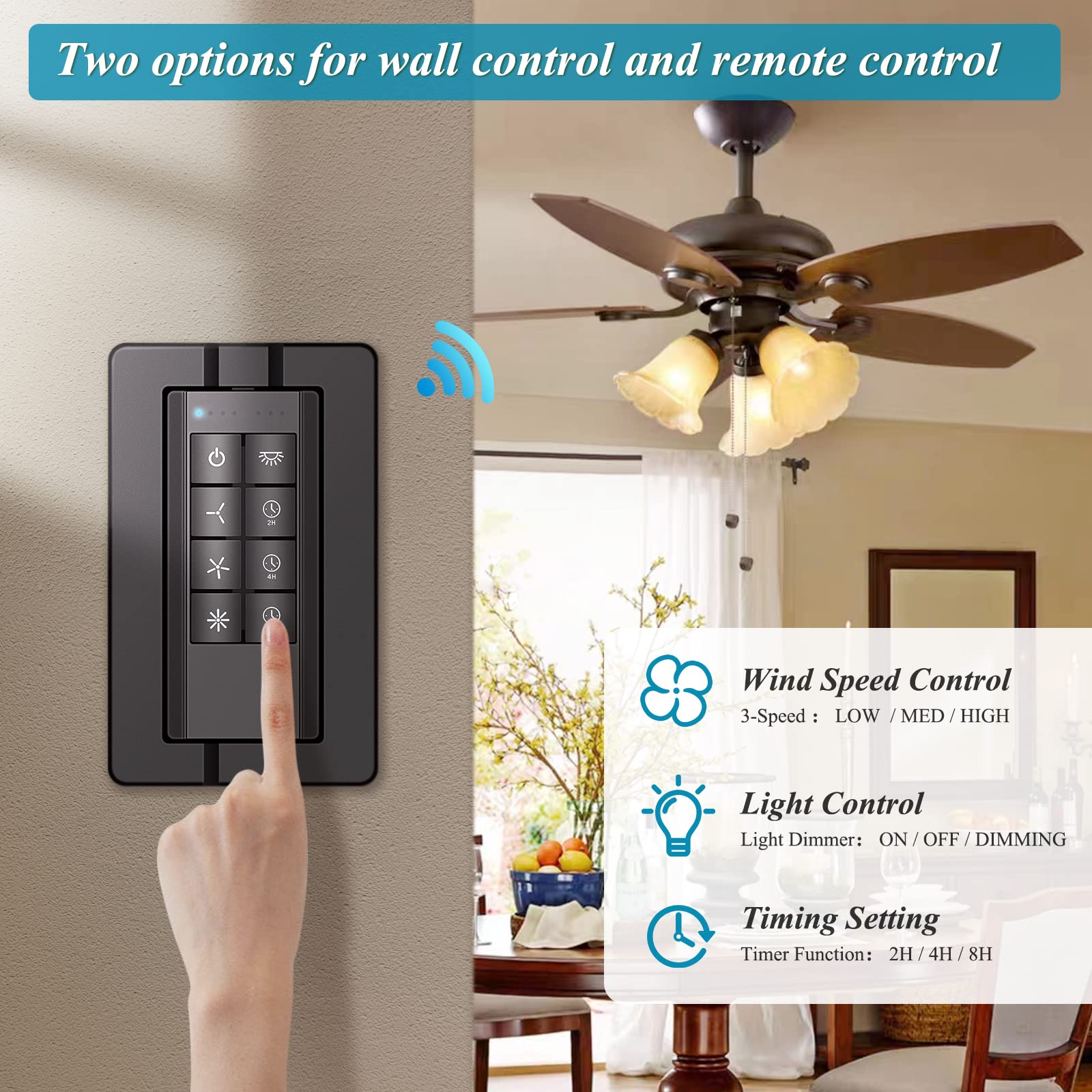 Light Wireless Fan Control Remote Control Stained Glass Blue Ceiling