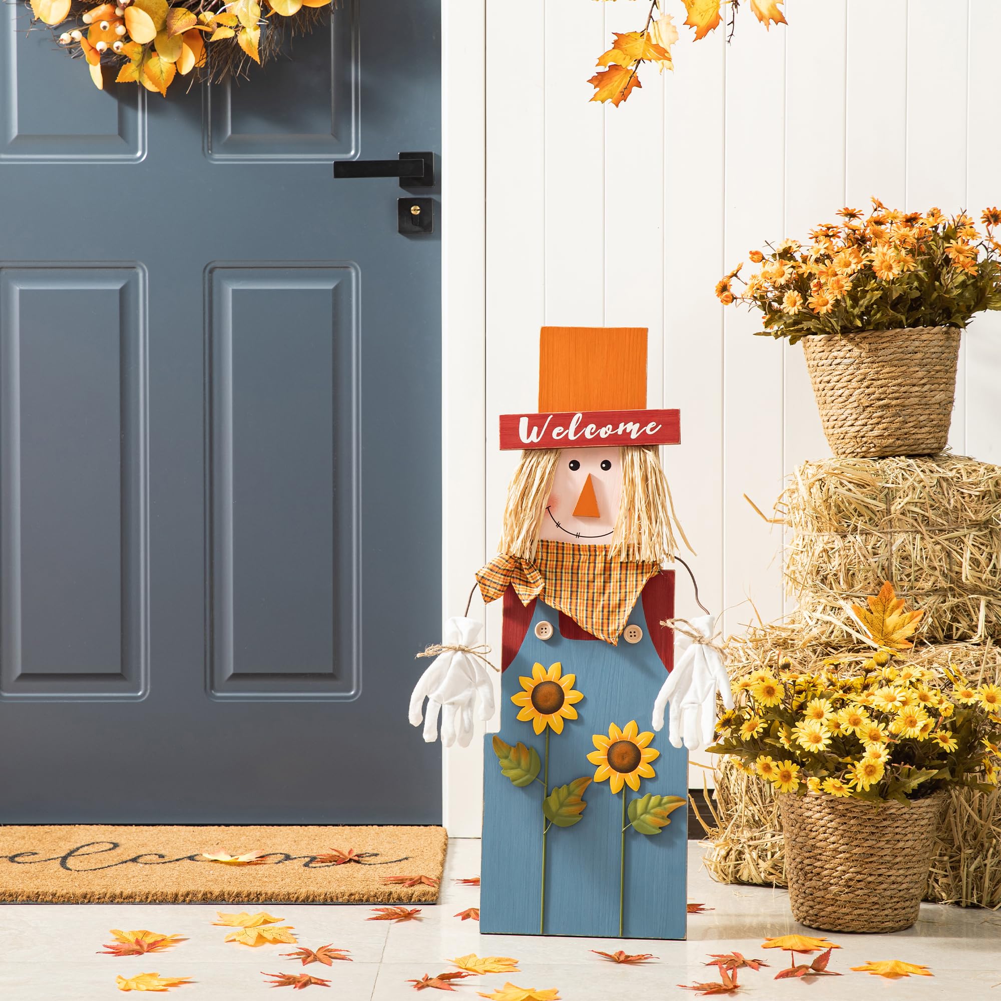 Snapklik.com : Glitzhome 295”H Rustic Wood Fall Scarecrow Porch Sign ...