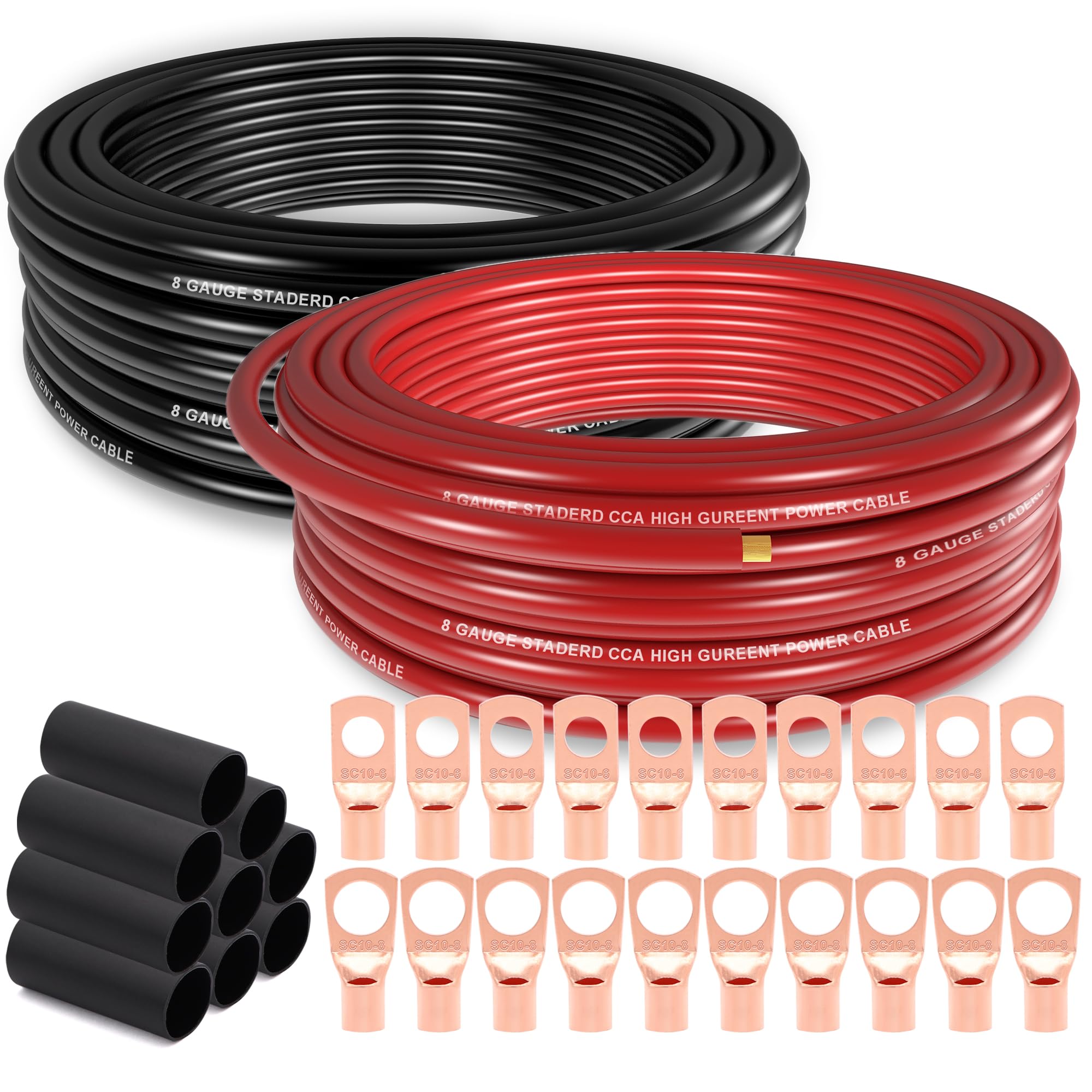 8 Gauge Wire (25ft Each - Red/Black) Copper Clad Aluminum CCA with 8ga ...
