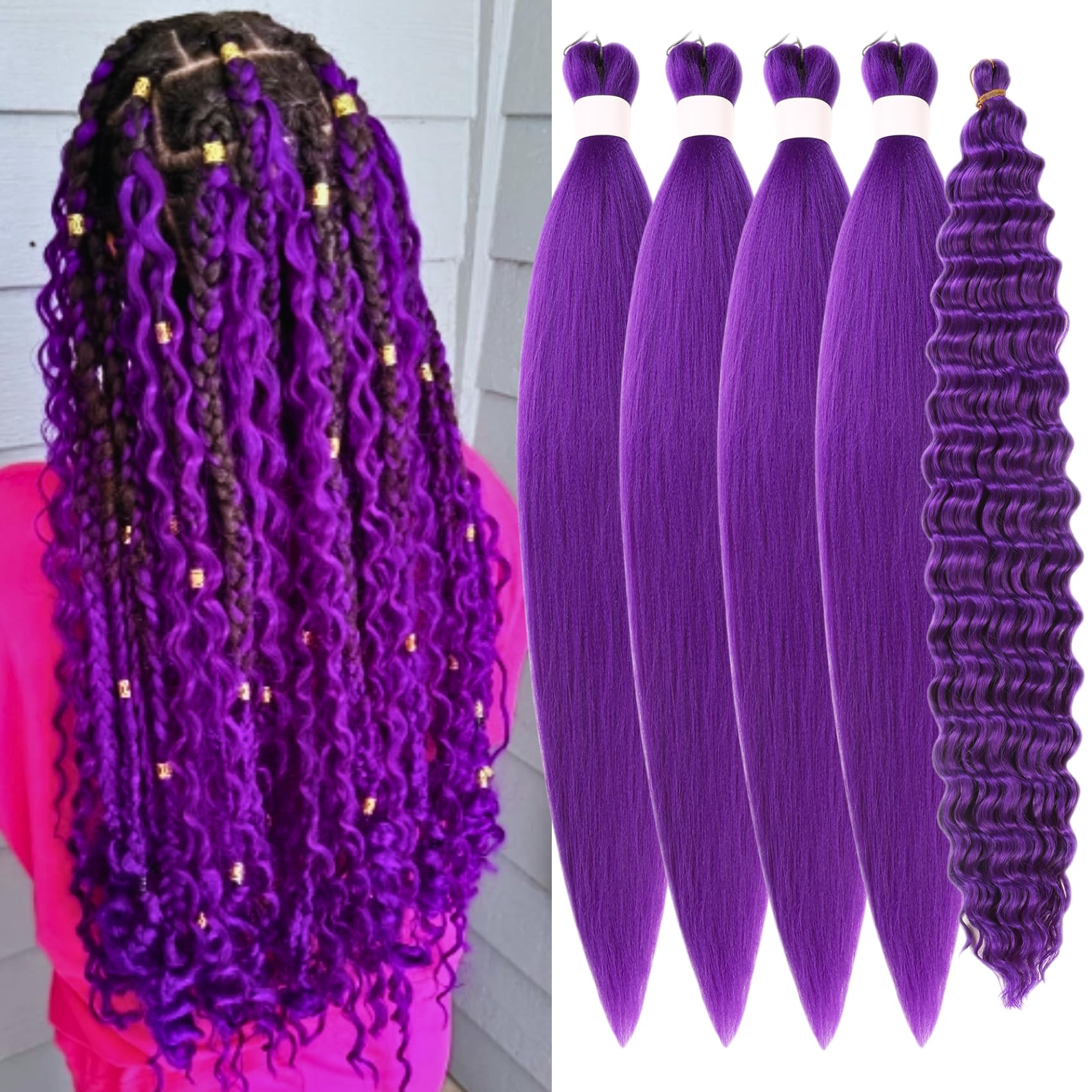 Snapklik.com : Purple Braiding Hair Pre Stretched Boho Hair For ...