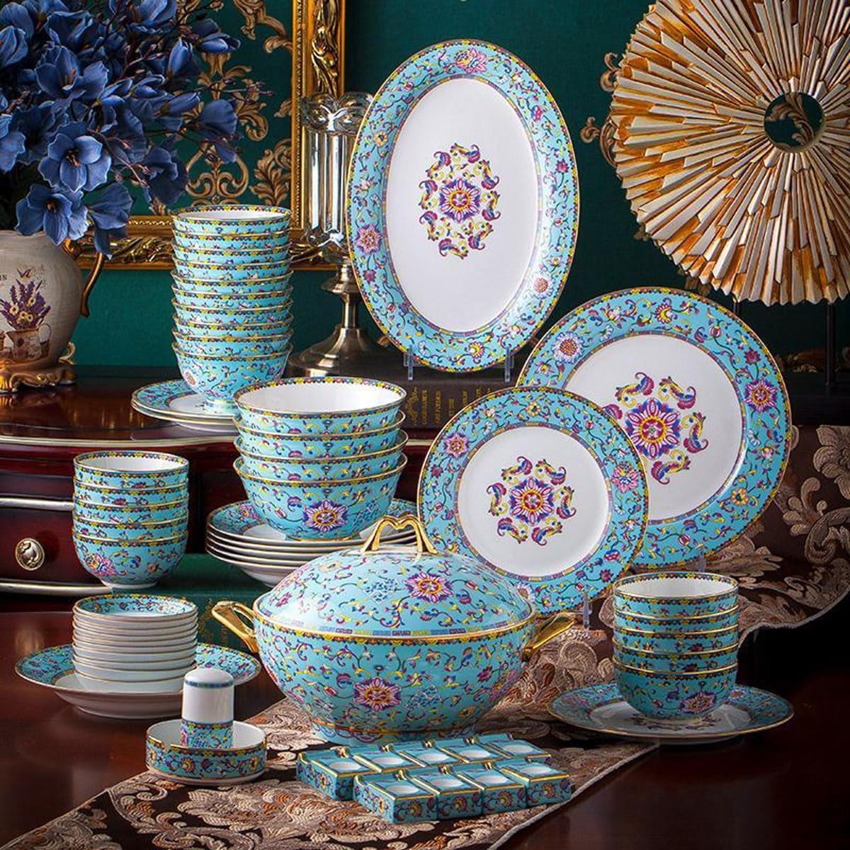 French Country Dinnerware Blue And Yellow 1920s Mismatched K& G