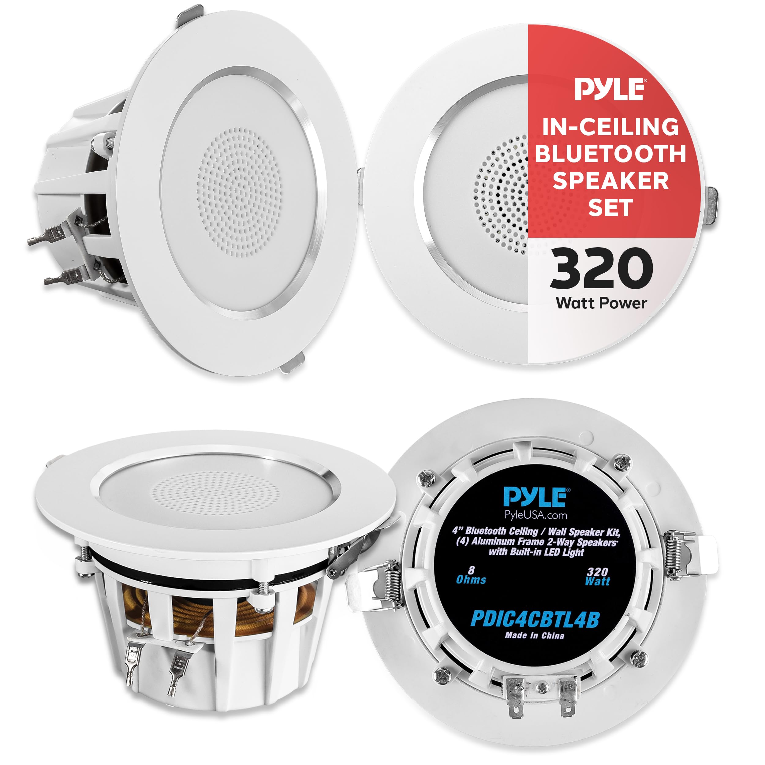 Snapklik.com : Pyle 4" In-Ceiling In-Wall Speakers - 320 Watts Max, 2 ...