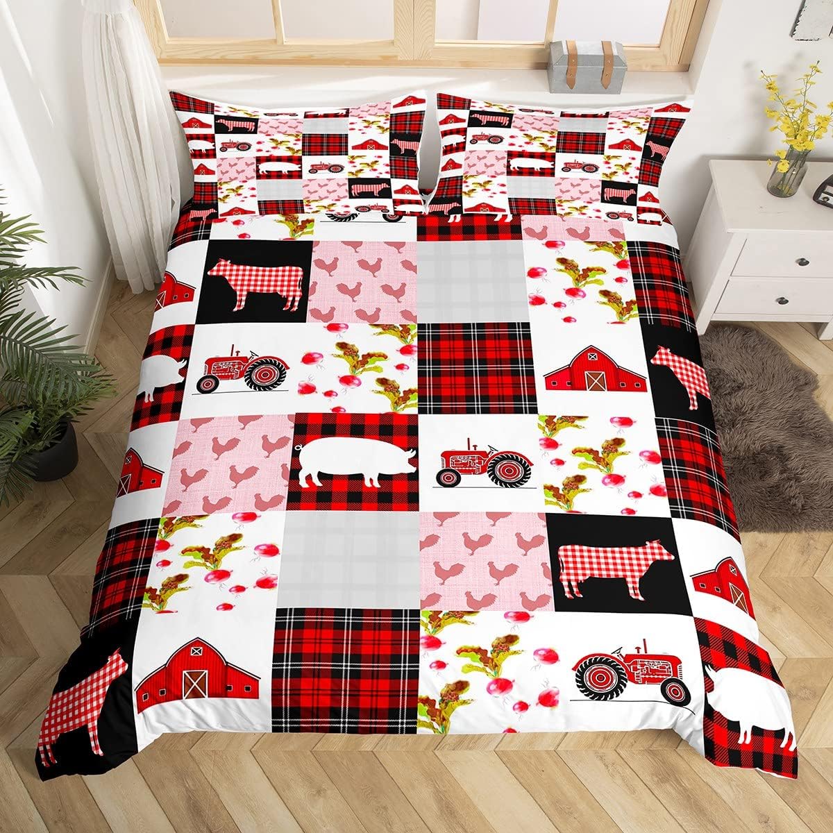 Amazon.com: Feelyou Tractor Bedding Set for Boys Red Farm Tractor Duvet ...