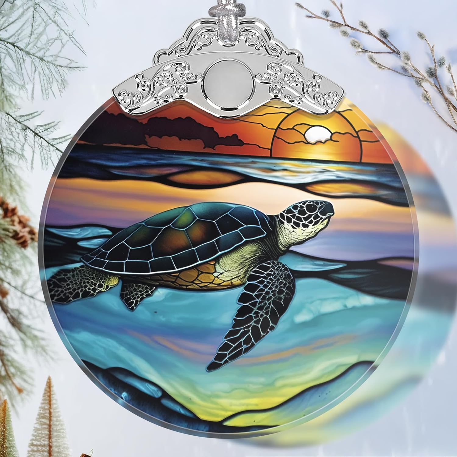 Amazon.com: Christmas Stained Glass Sea Turtle Ornament - Holiday Home ...